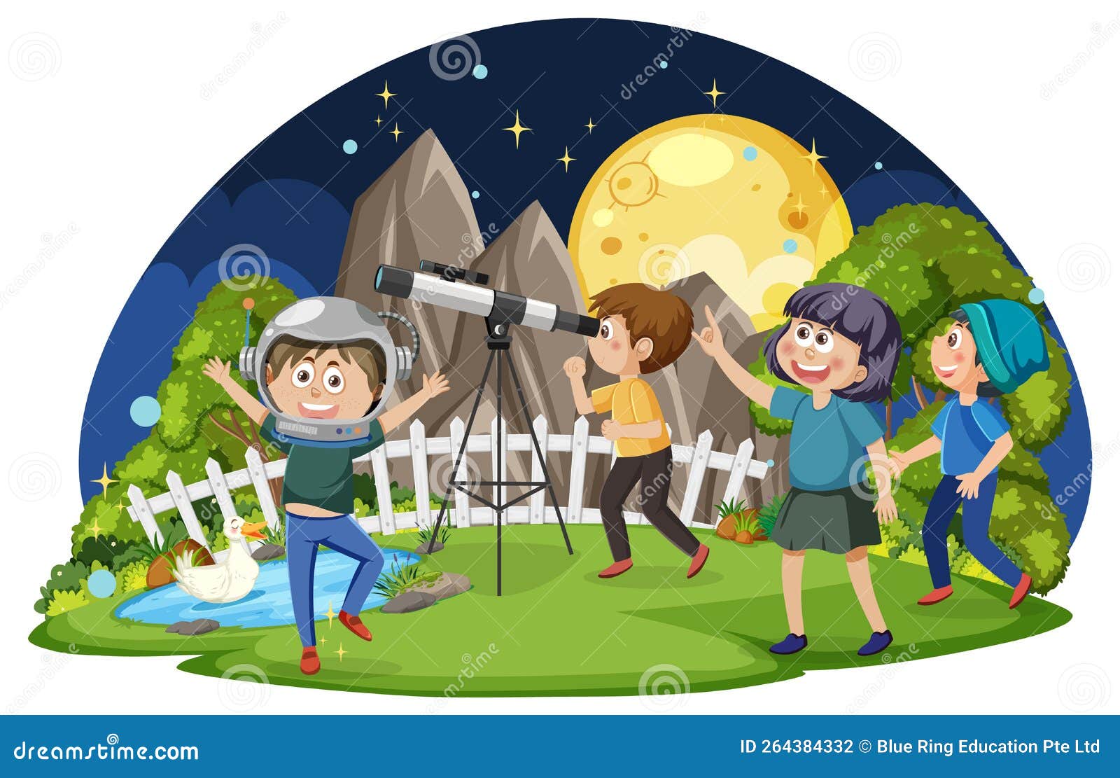 Scene with Kids Observing Night Sky Stock Vector - Illustration of ...