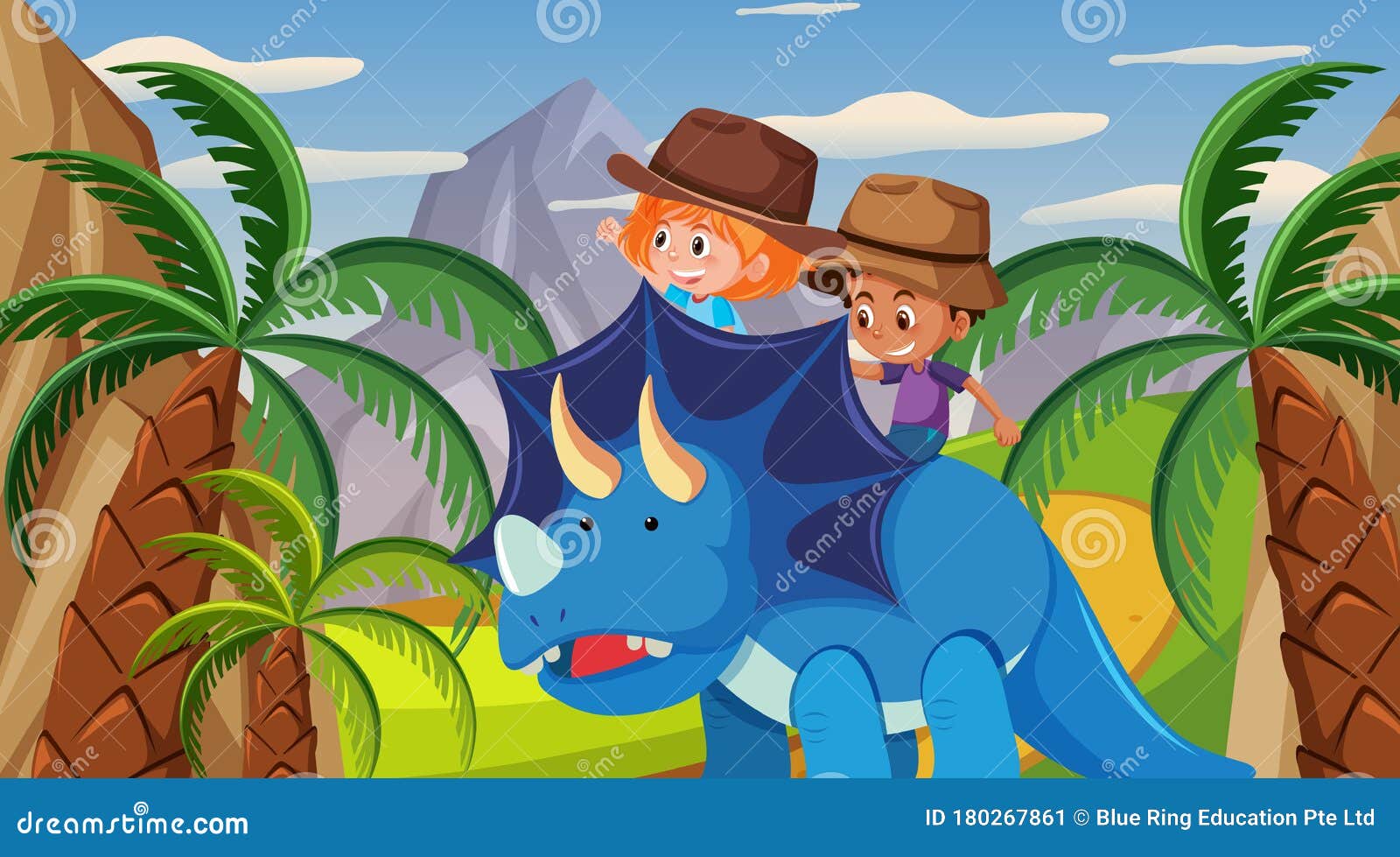 The Boy Is Riding The Dinosaur Megalosaurus Vector Illustration ...