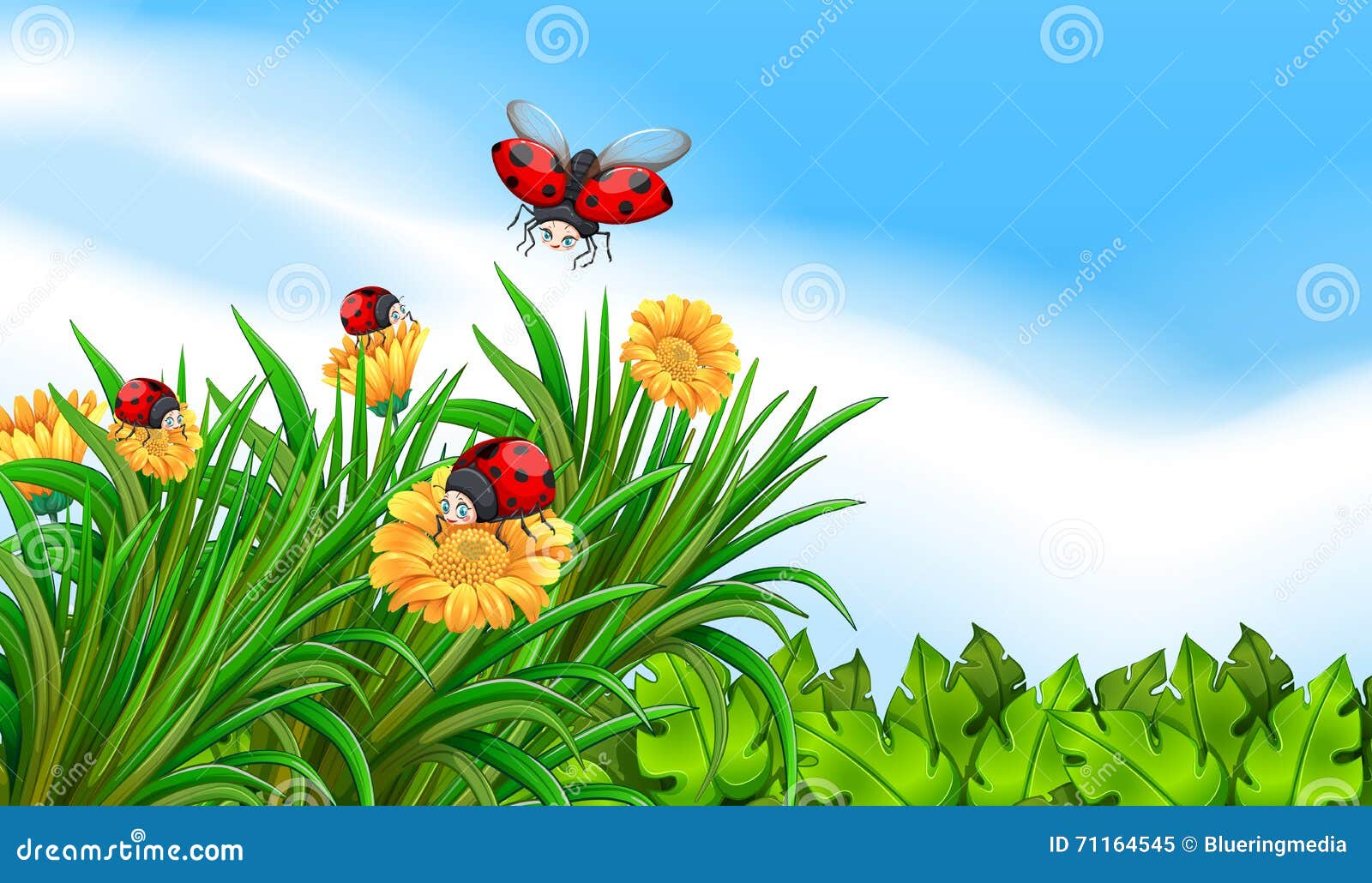 Scene with Ladybugs Flying in the Garden Stock Vector - Illustration of ... Scene with Ladybugs Flying in the Garden Stock Vector - Illustration of ...