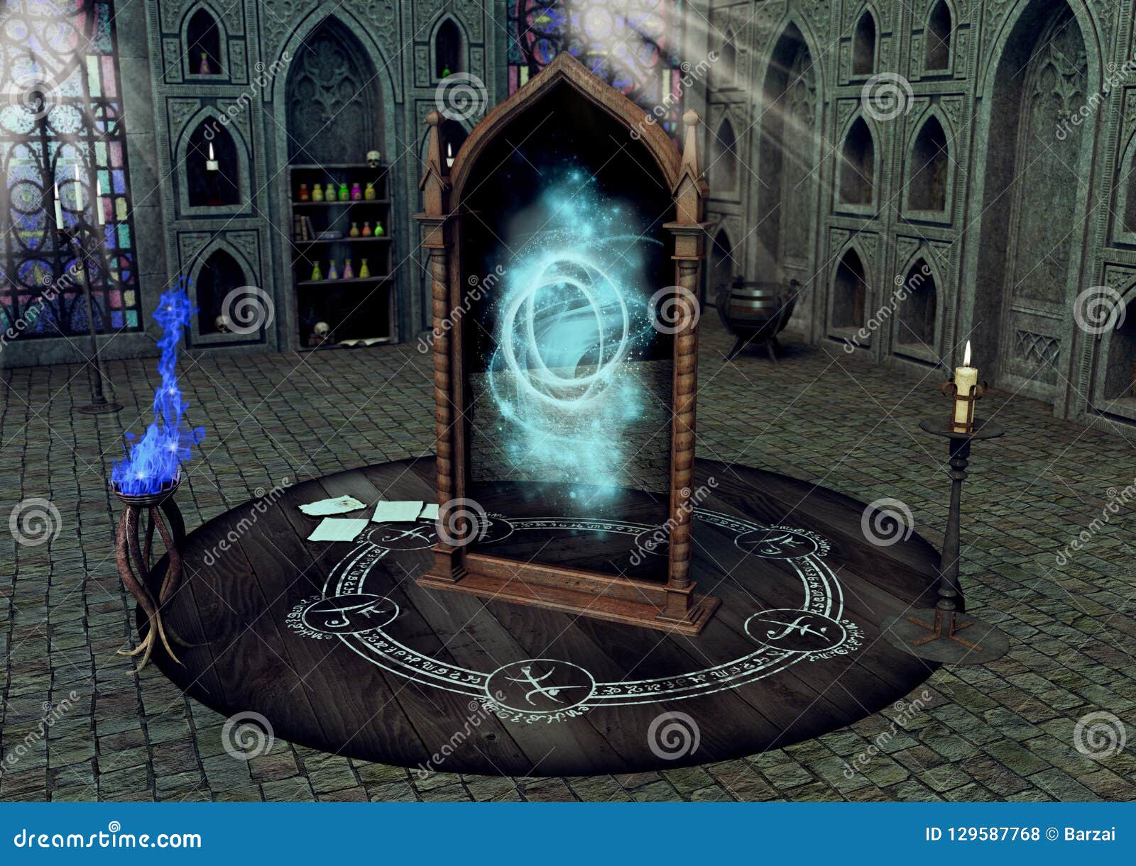 A Magical Mirror in a Witchcraft Temple. Stock Illustration ...