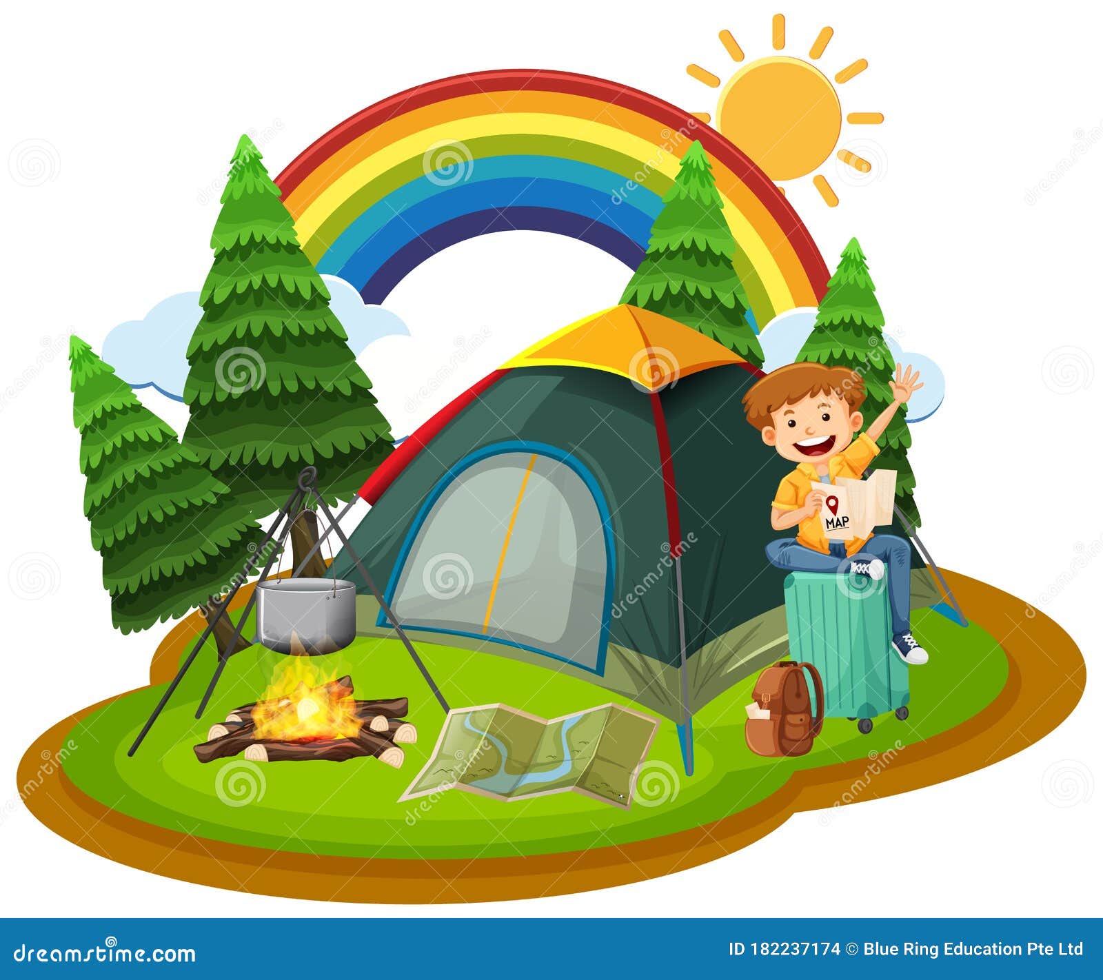 Scene with Man Camping Out in the Park Stock Vector - Illustration of ...
