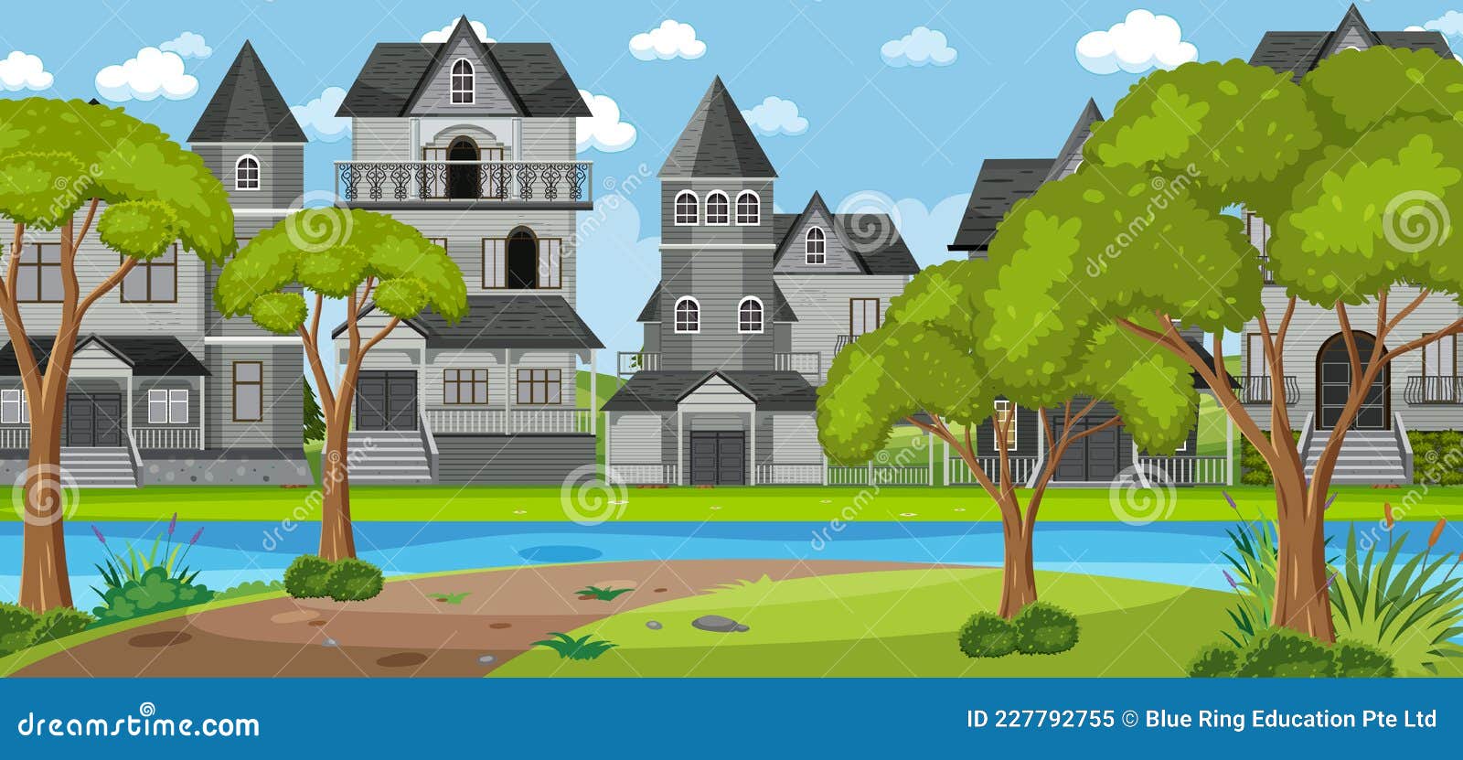 Colonial Buildings Facade At Daytime Cartoon Vector | CartoonDealer.com ...
