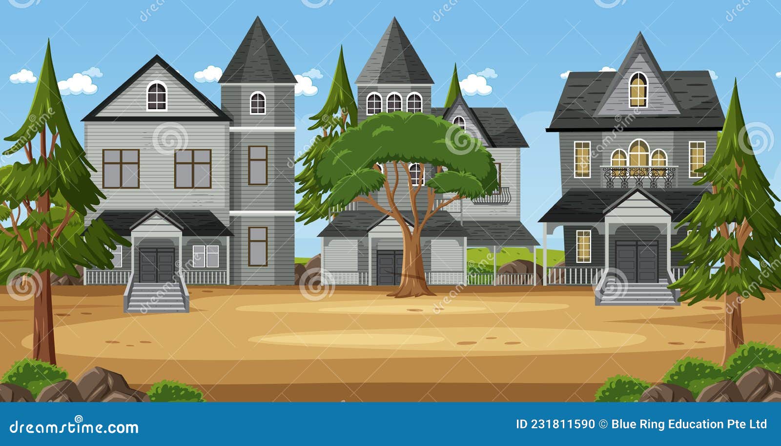 Colonial Buildings Facade At Daytime Cartoon Vector | CartoonDealer.com ...