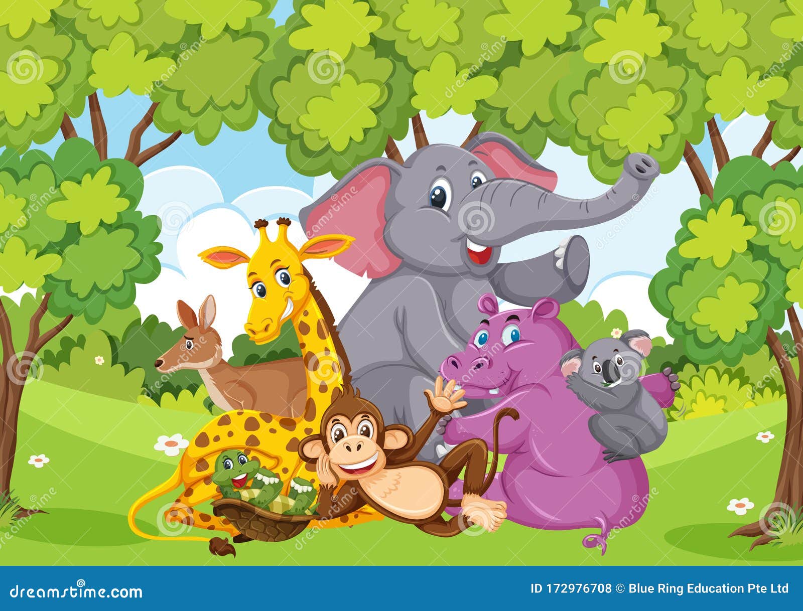 Scene with Many Wild Animals in the Park Stock Vector - Illustration of ...