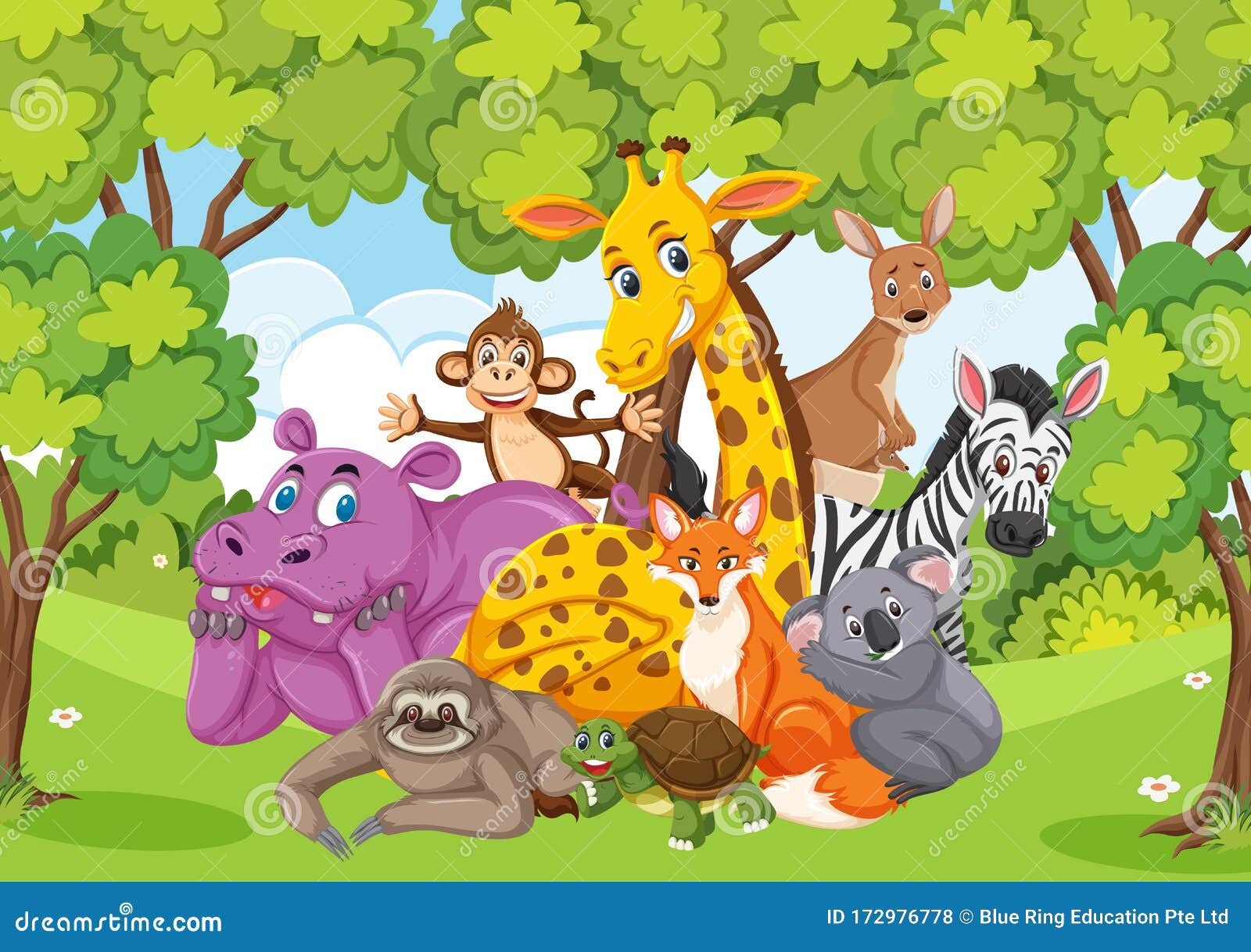 Scene with Many Wild Animals in the Park Stock Vector - Illustration of ...