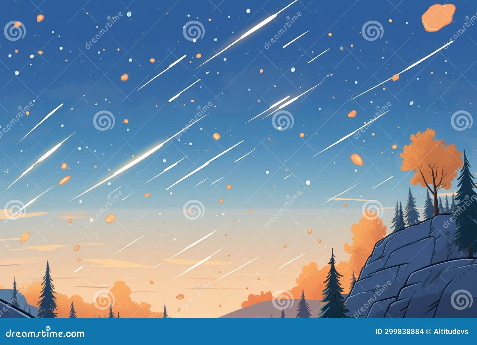 Scene of Meteor Shower Displaying Multiple Falling Stars Stock Photo ...