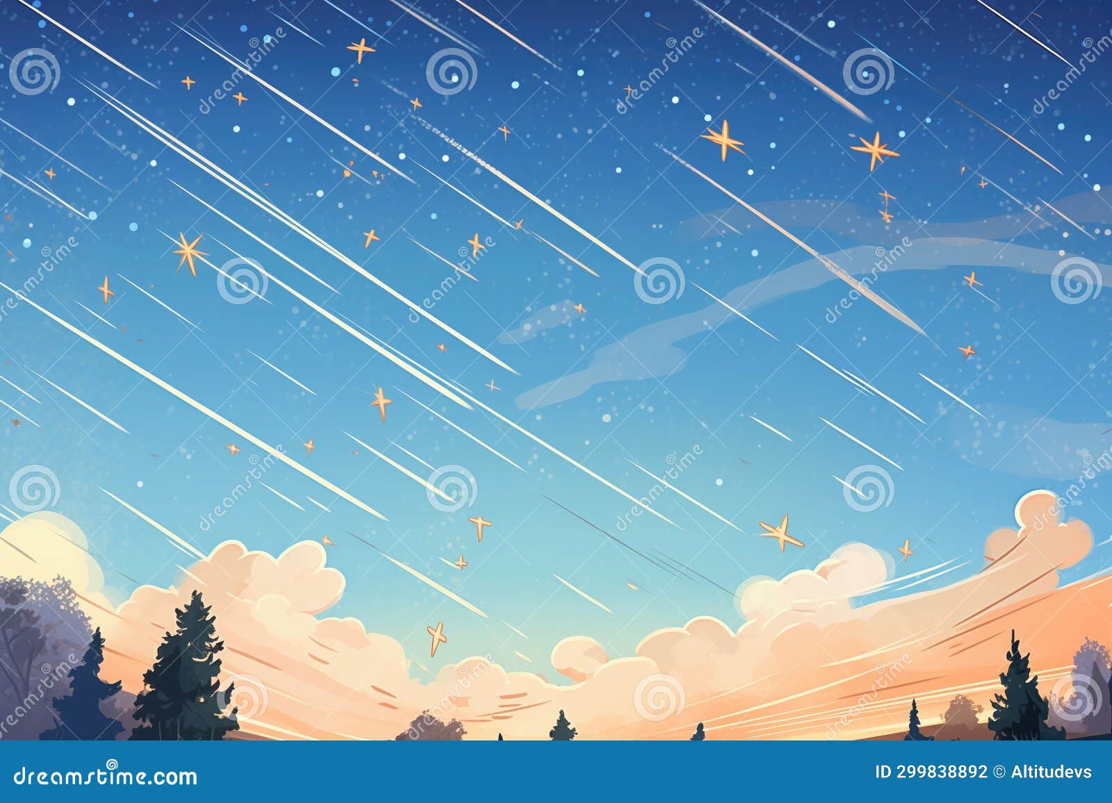 Scene of Meteor Shower Displaying Multiple Falling Stars Stock Photo ...