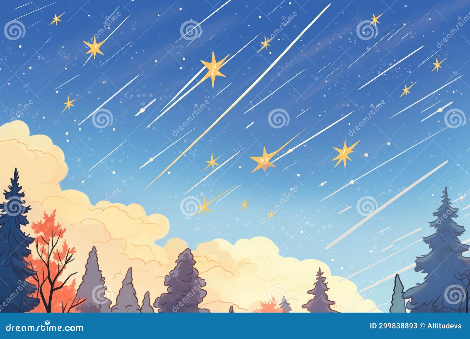 Scene of Meteor Shower Displaying Multiple Falling Stars Stock Image ...
