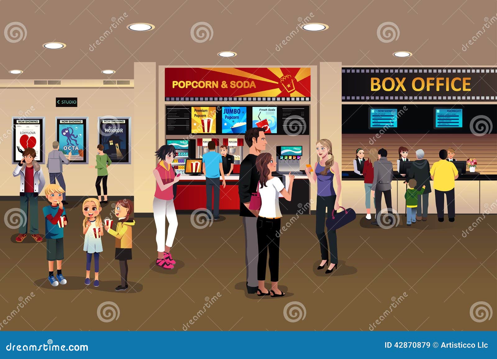 Scene in the Movie Theater Lobby Stock Vector - Illustration of ...