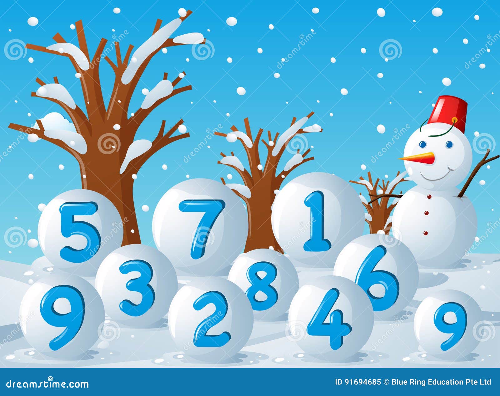 Scene with Numbers on Snow Balls Stock Vector - Illustration of balls ...
