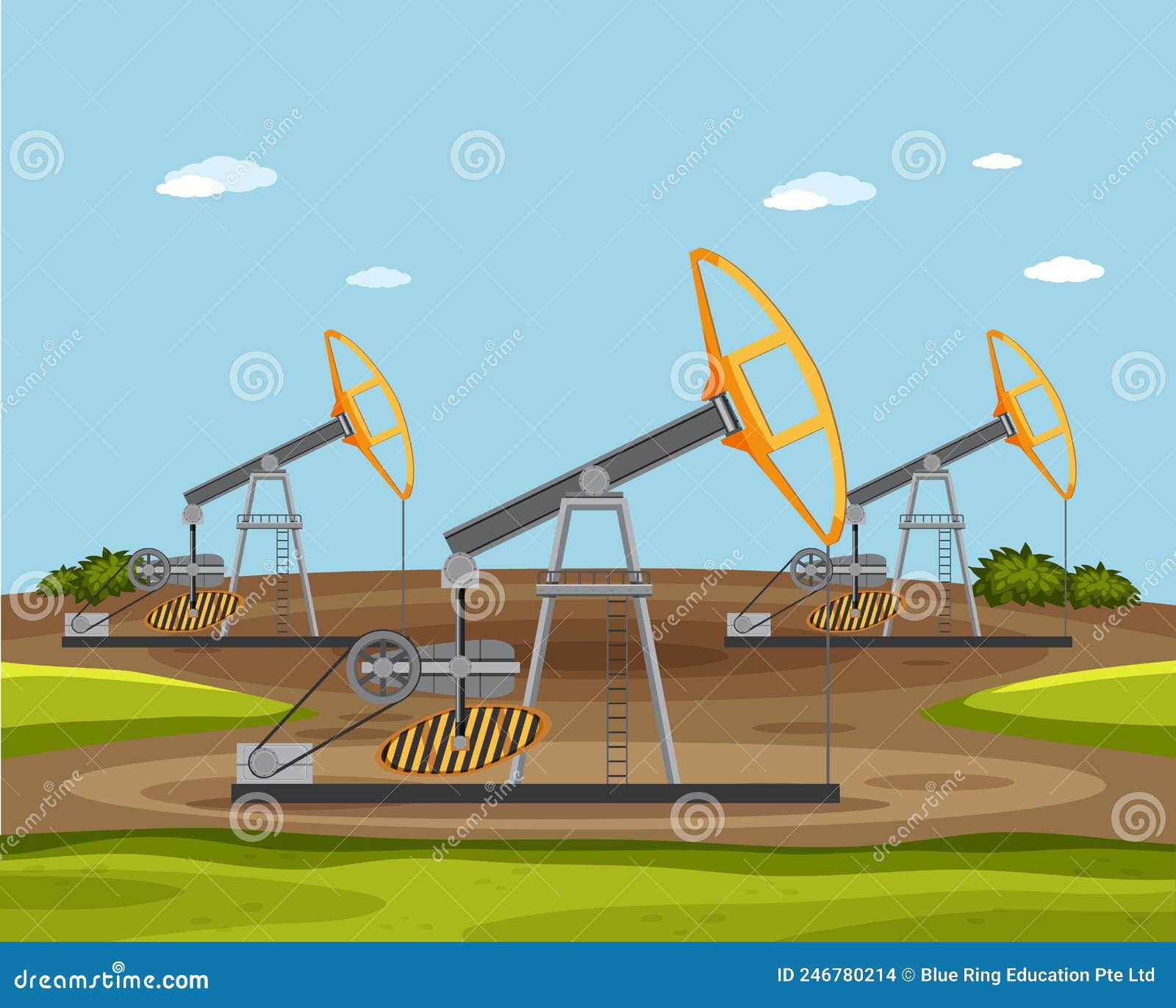 Scene of oil drilling rig stock vector. Illustration of drawing - 246780214