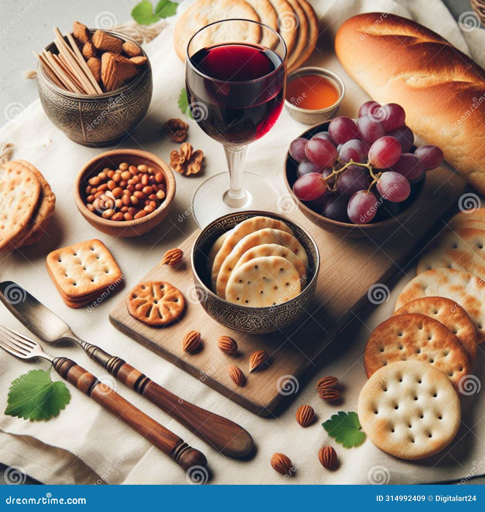 Traditional Passover Table with Matzah and Red Wine Stock Illustration ...
