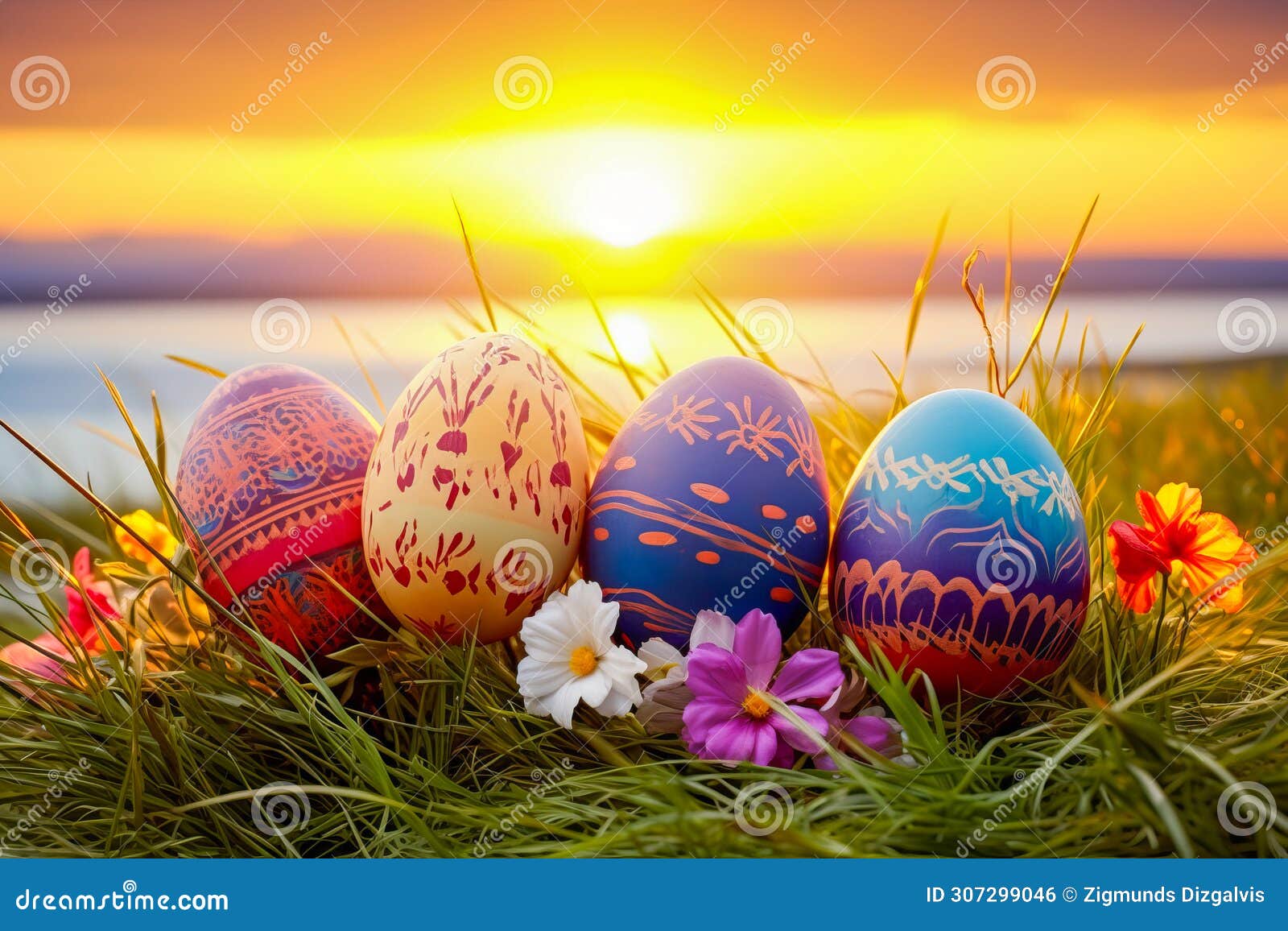 Scene of a Peaceful Easter Sunrise, with Intricately Patterned Easter ...
