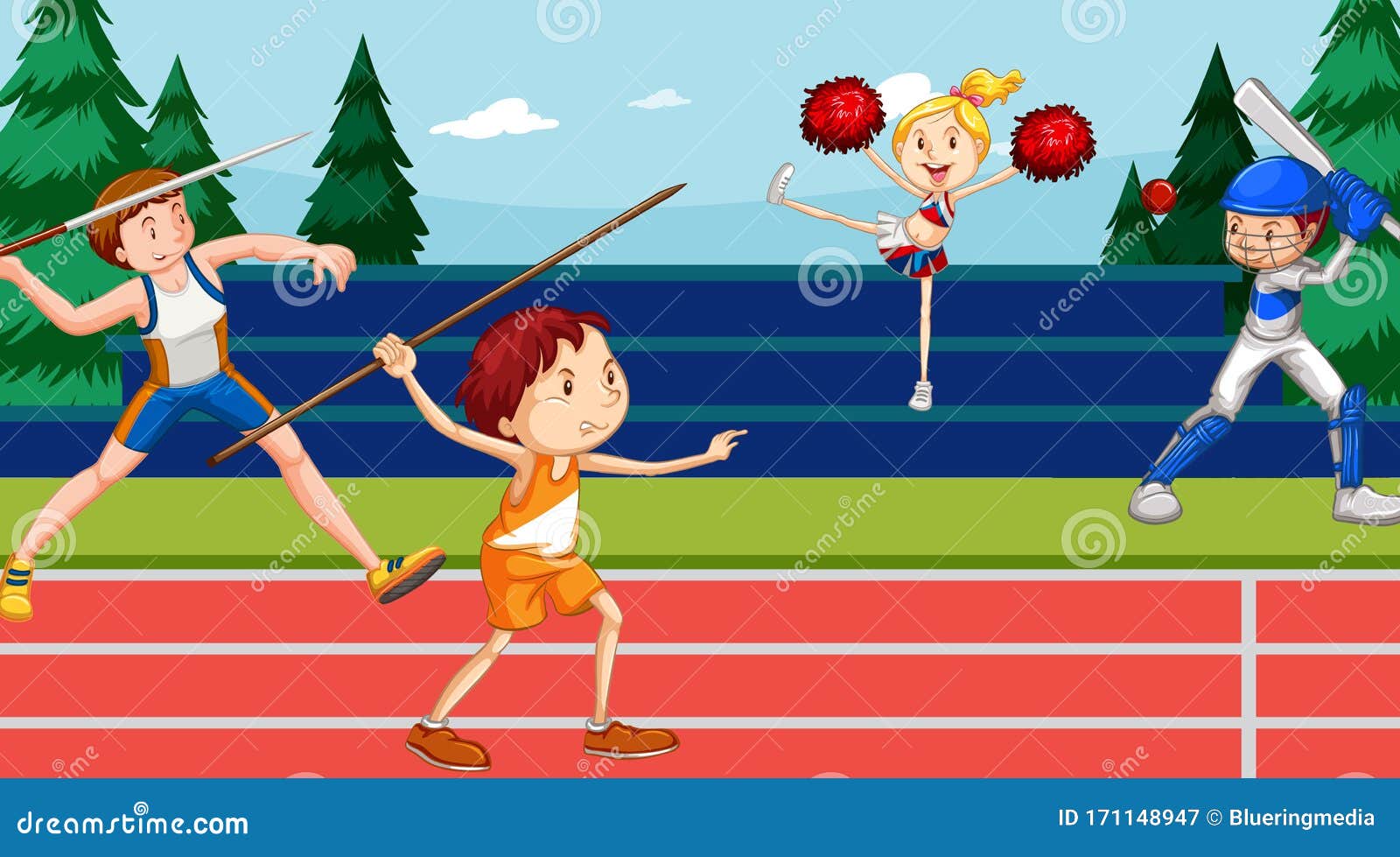 Scene with People Doing Javelin Event in the Field Stock Vector ...