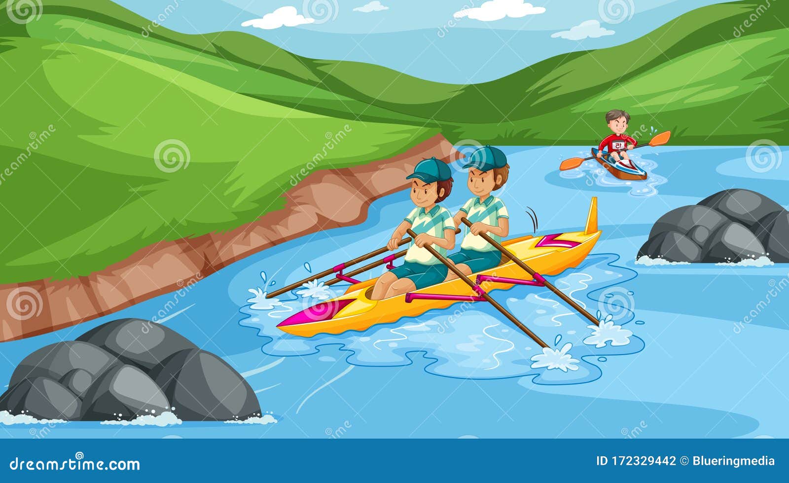 Rowing Boat Background Cartoon Vector | CartoonDealer.com #49452501