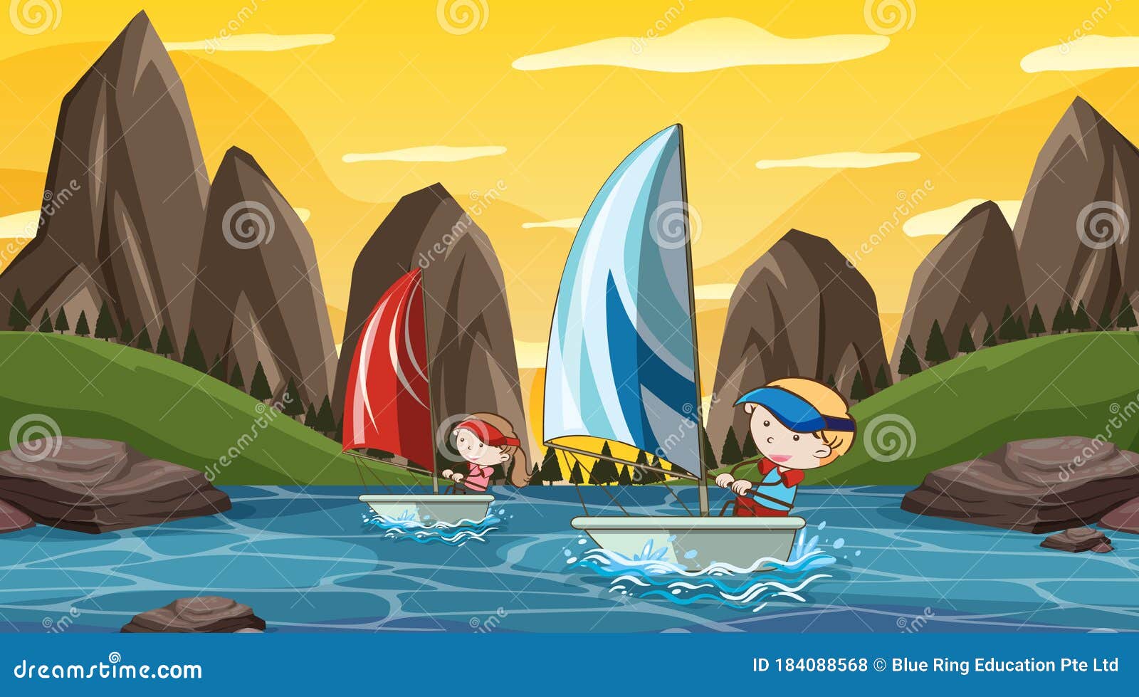 Scene with People Sailing in the Park Stock Vector - Illustration of ...
