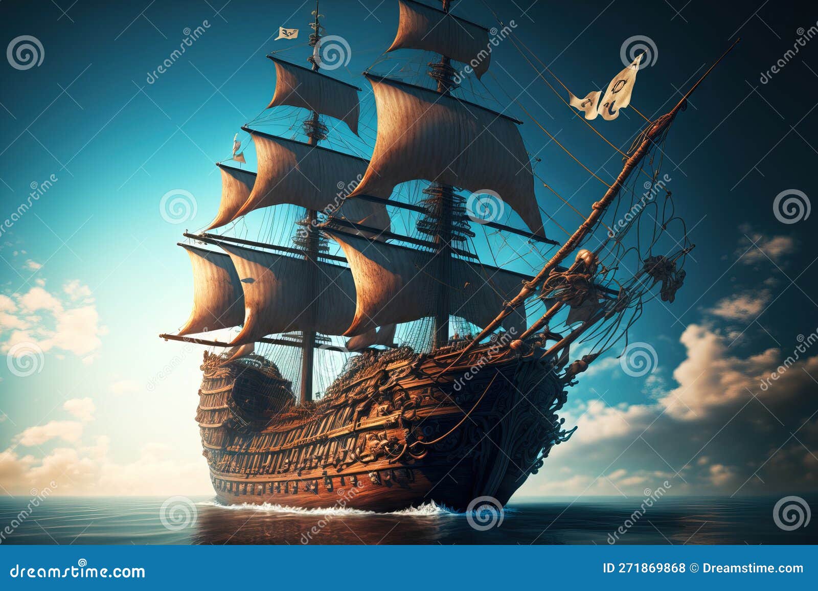 Scene Pirate Ship on the Ocean Stock Illustration - Illustration of ...