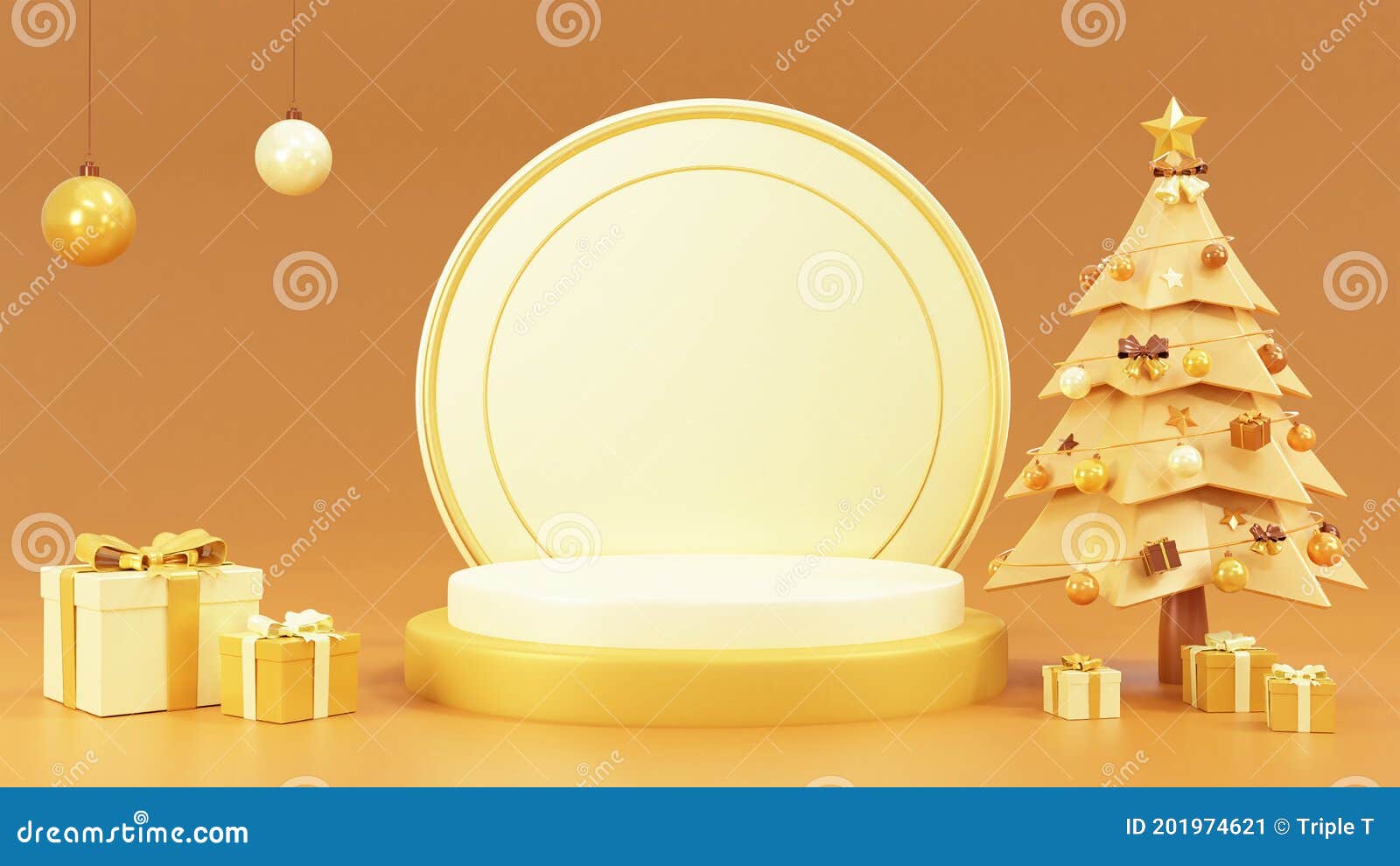 Scene of Podium with Christmas Tree and Gift Boxes 3d Rendering Stock ...