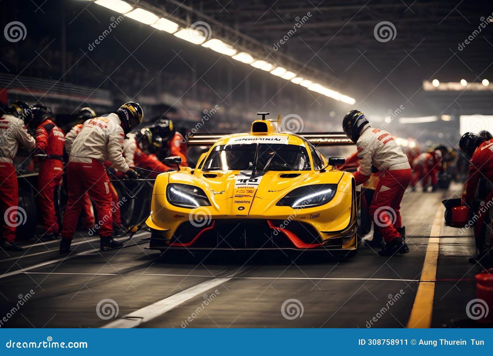 A Scene of a Professional Pit Crew Team Checking a Race Car Stock Image ...