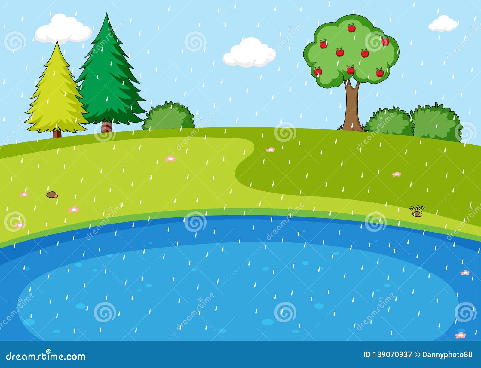 A scene of rain in nature stock vector. Illustration of urban - 139070937