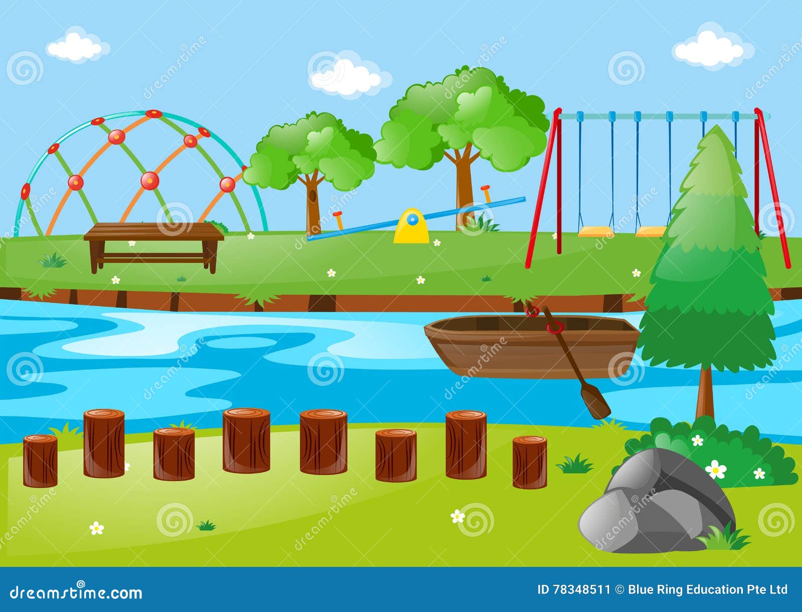Scene with River and Playground Stock Vector - Illustration of ...