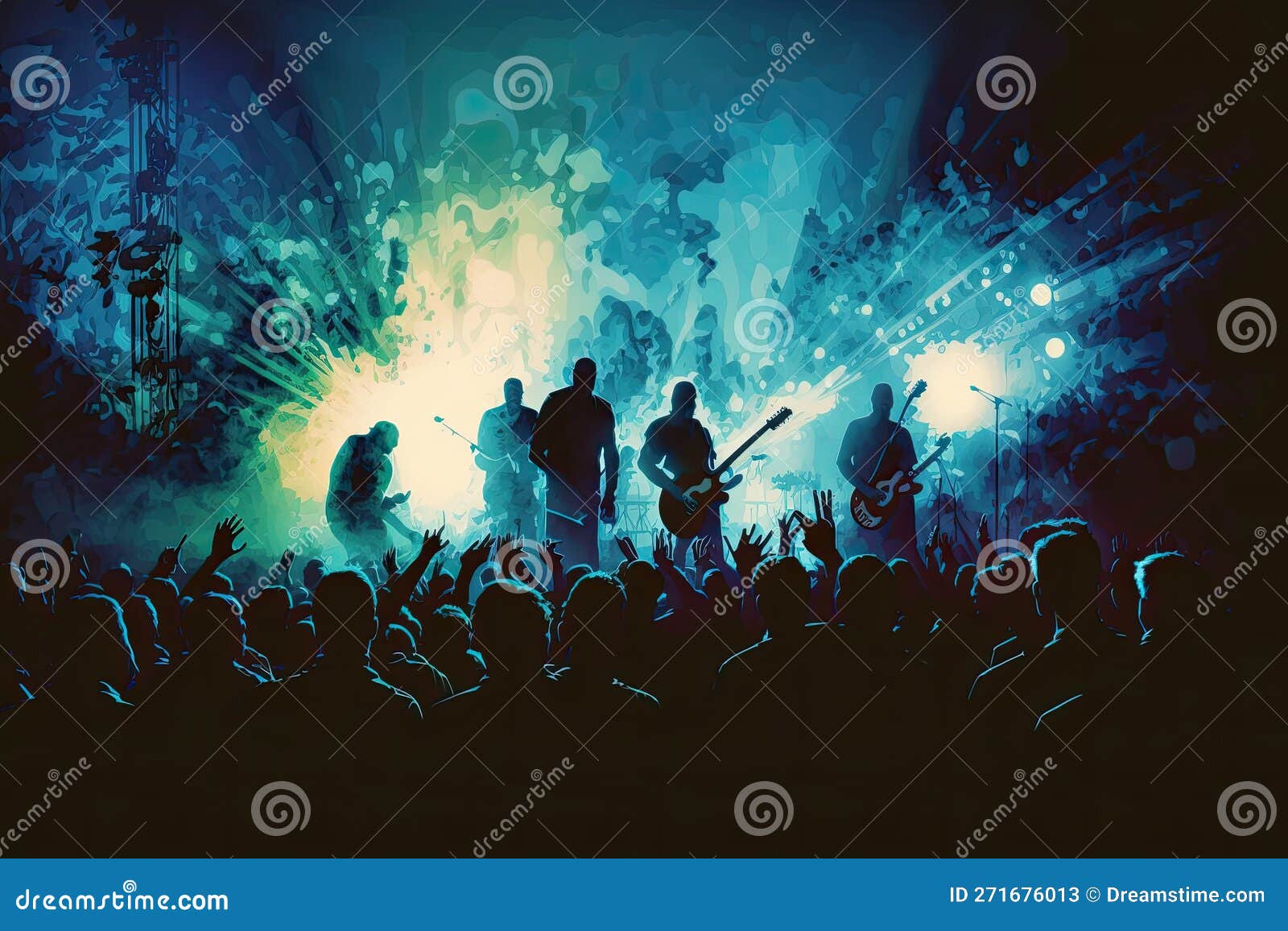 Scene from a Rock Concert, with an Enthusiastic Crowd and Colorful ...