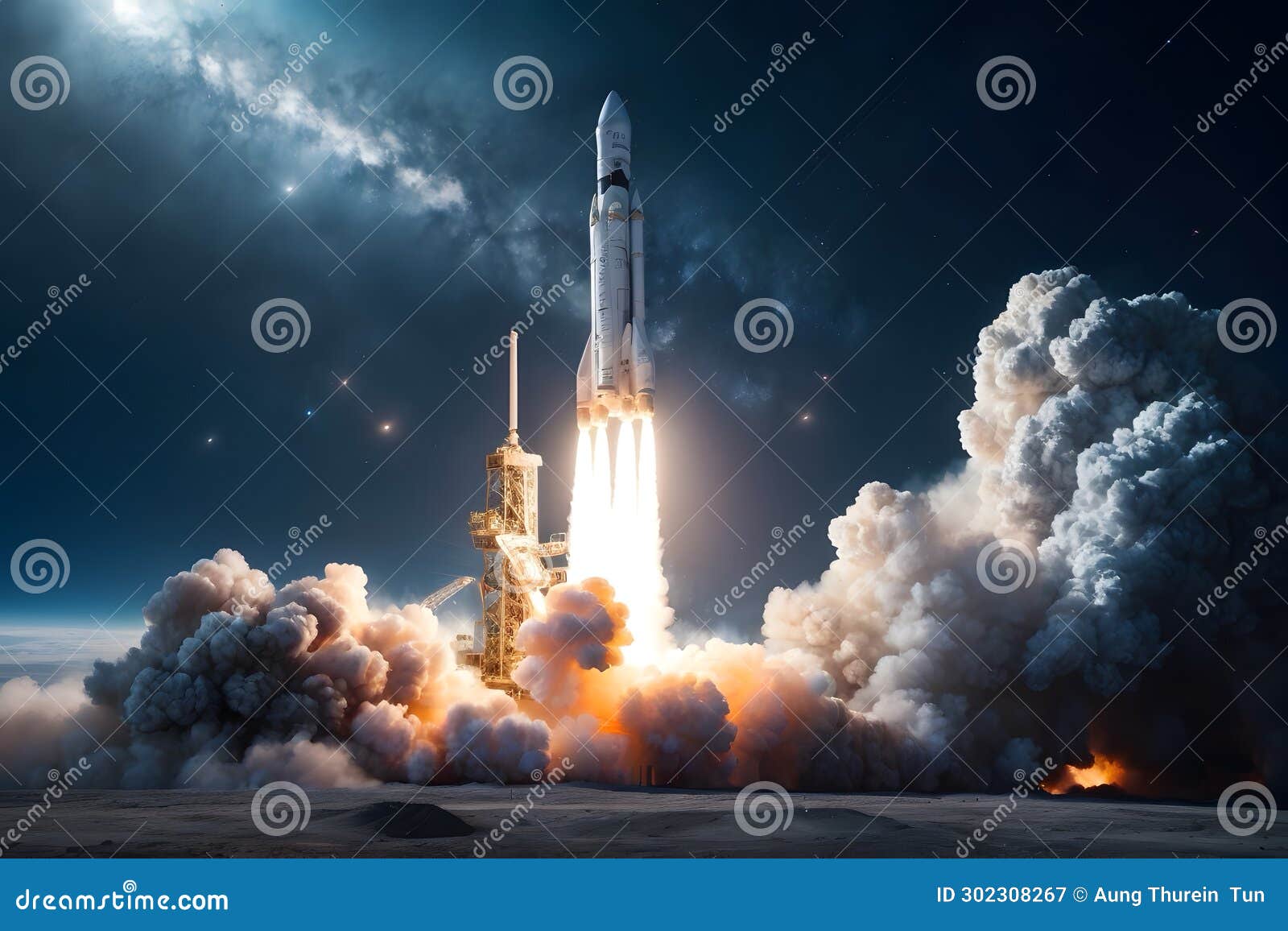 A Scene of a Rocket Launching at Night Stock Image - Image of travel ...