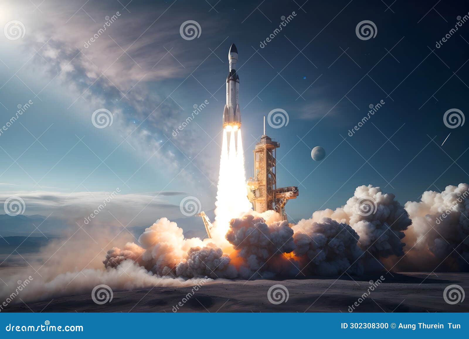 A Scene of a Rocket Launching at Night Stock Photo - Image of ...
