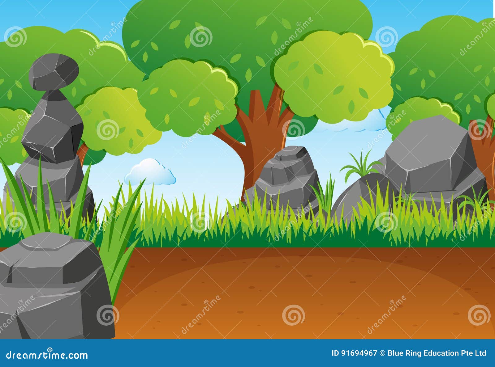 Scene with Rocks and Trees in the Park Stock Vector - Illustration of ...