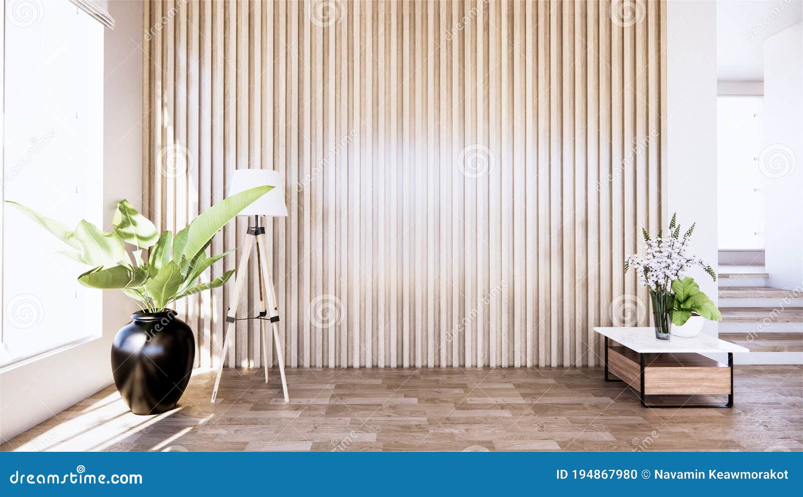 Scene Room Tropical Interior Style, Big Empty Room Interior Mock Up.3D ...