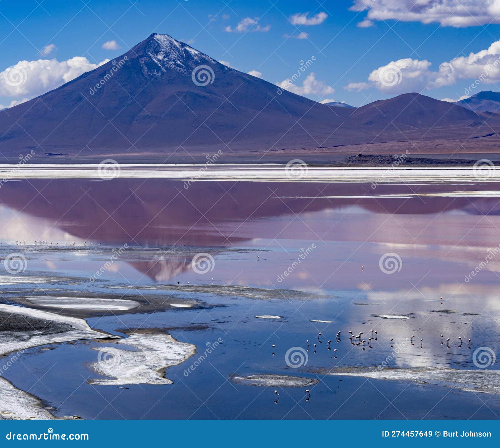 Scene of Salt Lagoon Reflecting Mountains and Clouds As If in a Mirror ...