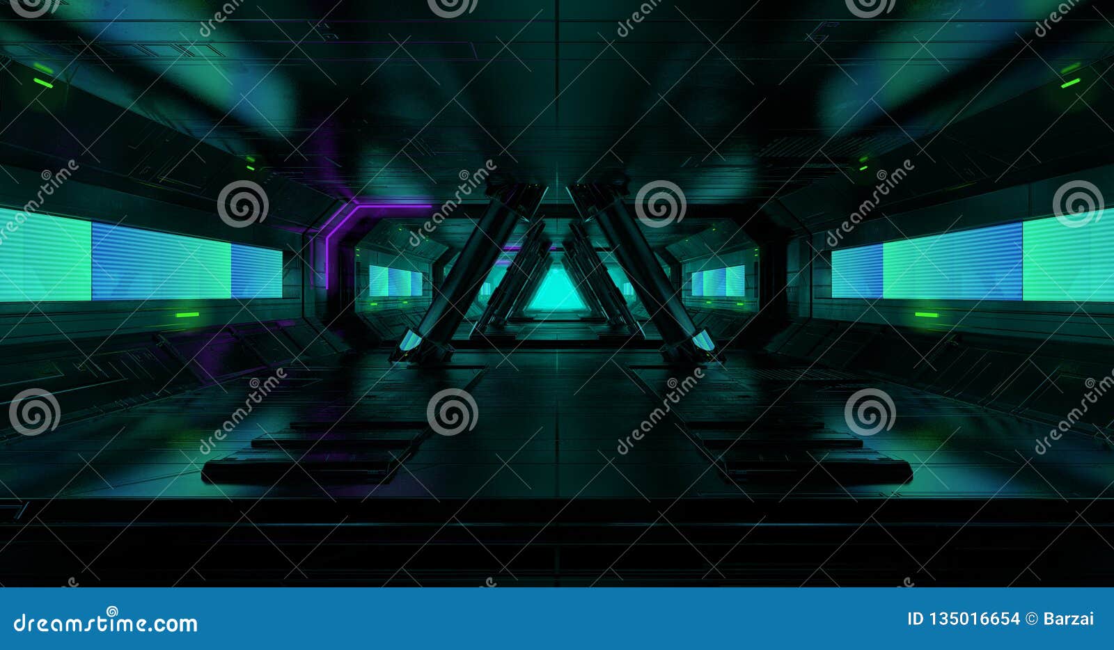 A Scene of a Sci-fi Spaceship with Triangle Columns. Stock Illustration ...