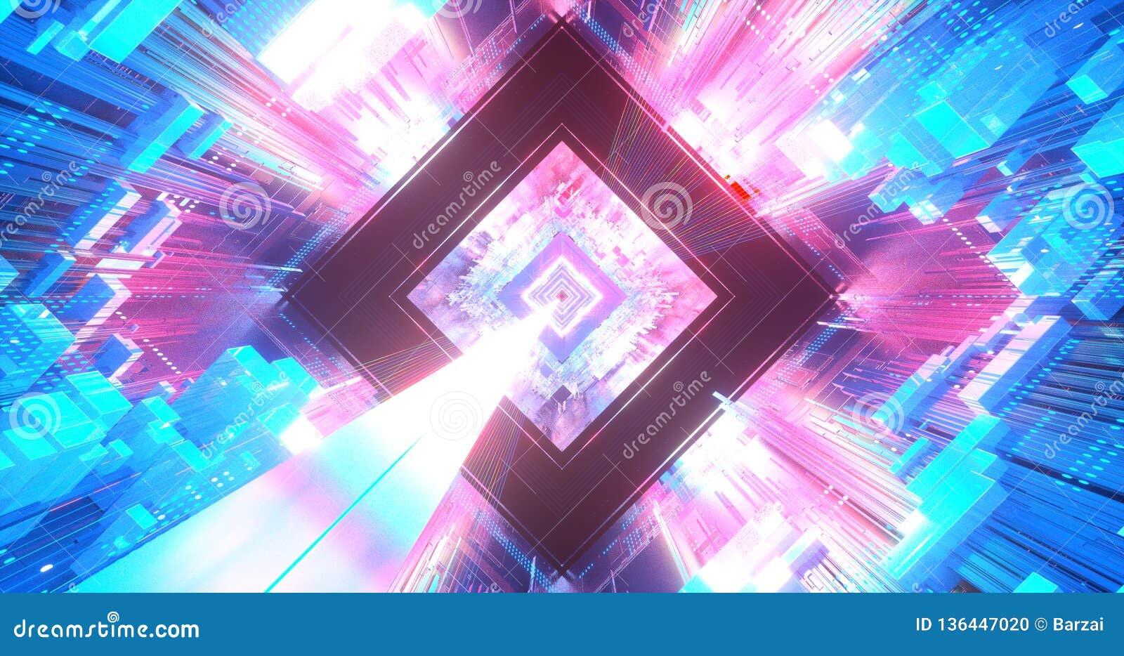 A Scene of a Sci-fi Square Full of Colors and Lights. Stock ...