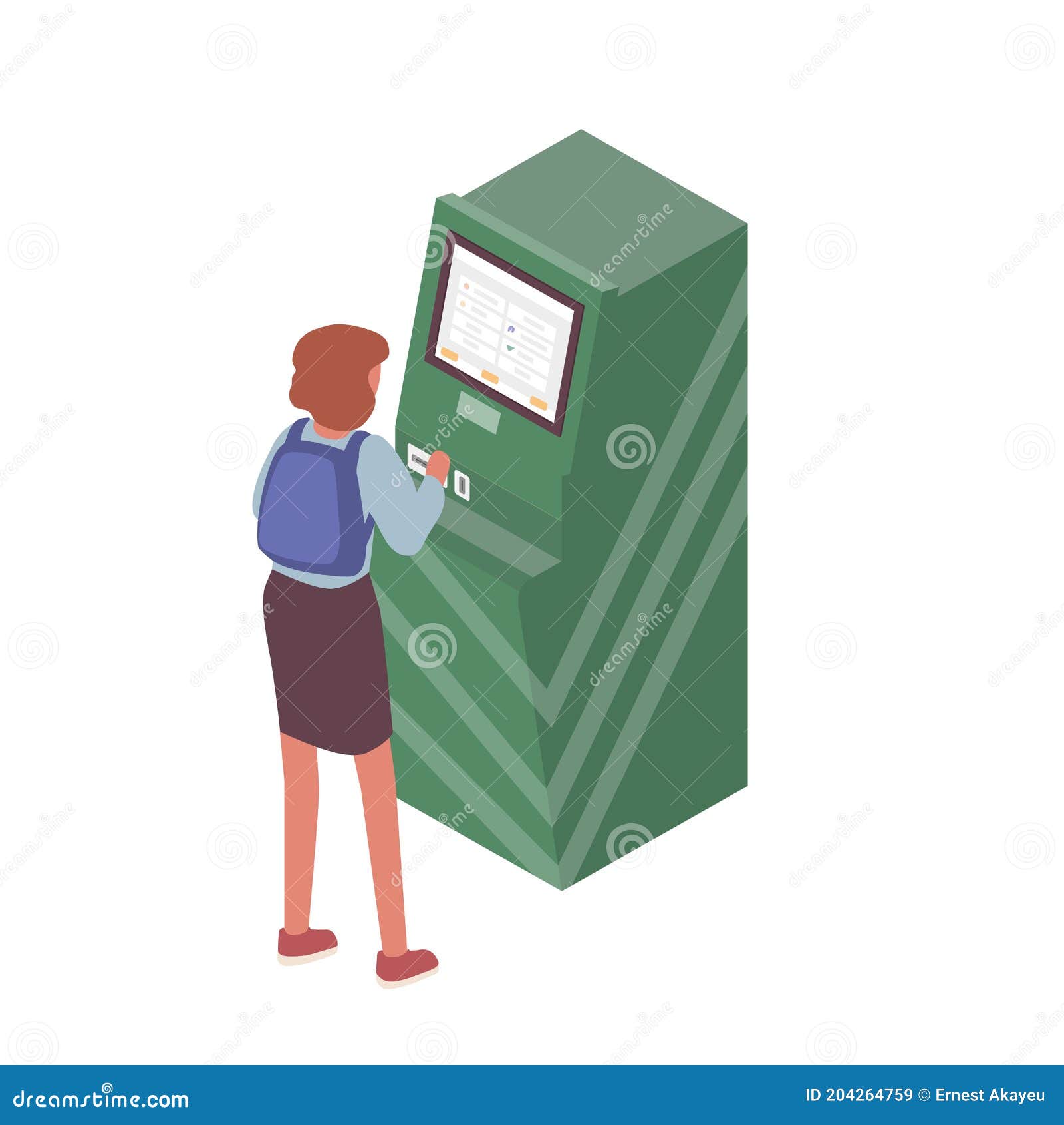 Scene of Self Service and Automatic Payment. Woman Using Info Kiosk or ...