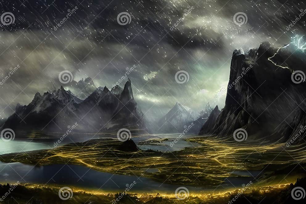 The Scene is Set in the Majestic Realm of Valhalla Stock Illustration ...