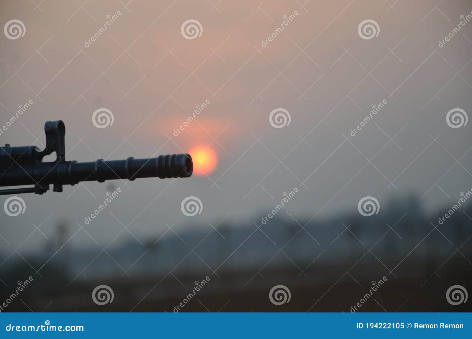 Scene of the Setting Sun on the Head of the Weapon. Stock Image - Image ...