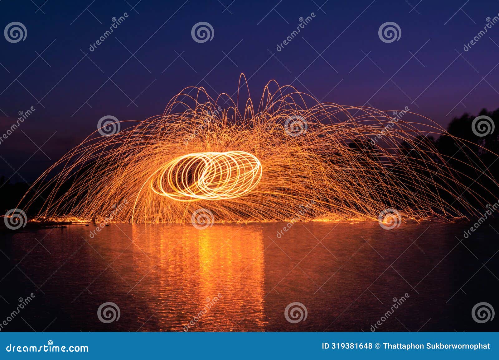 Scene Show of Swing Fire Reflection Water Stock Photo - Image of swing ...