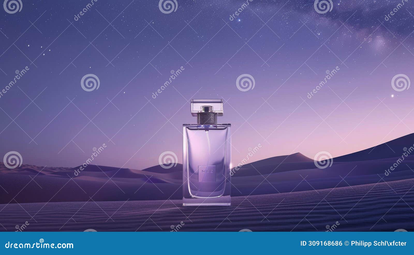 A Luxurious Perfume Bottle Stands Against a Tranquil Desert Backdrop ...