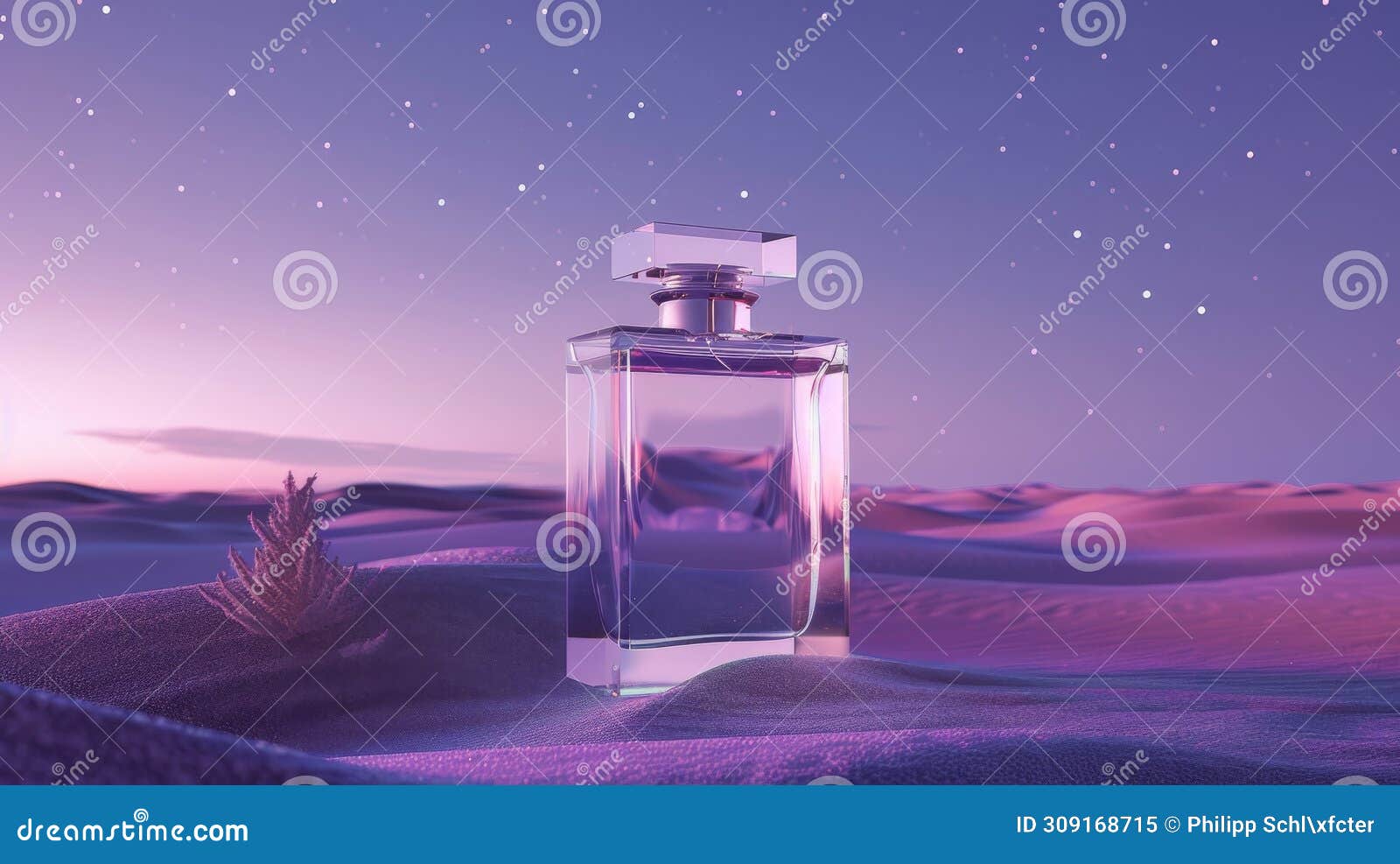 A Luxurious Perfume Bottle Stands Against a Tranquil Desert Backdrop ...