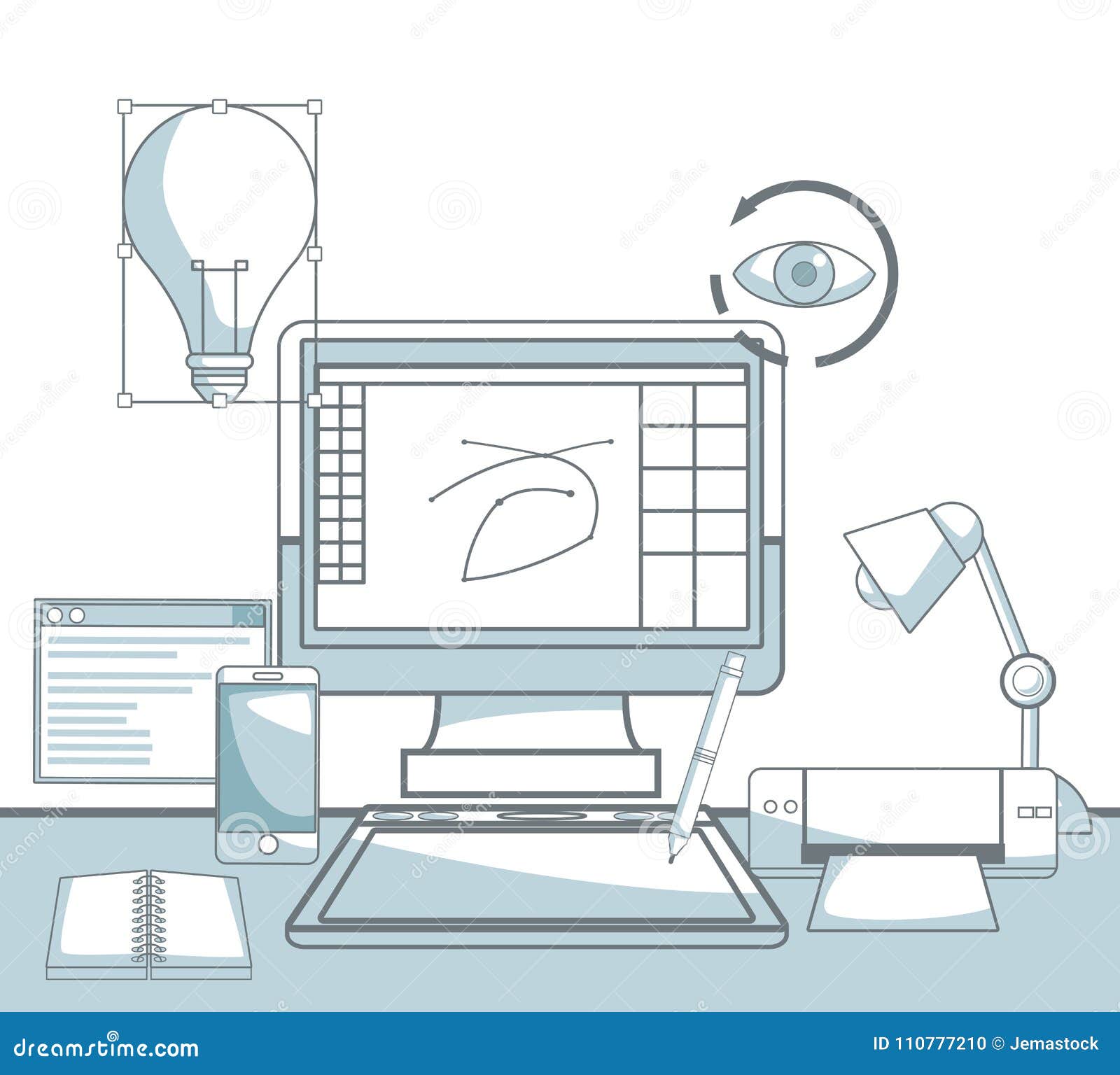 Scene Silhouette Color Sections Shading of Tech Device Computer and ...