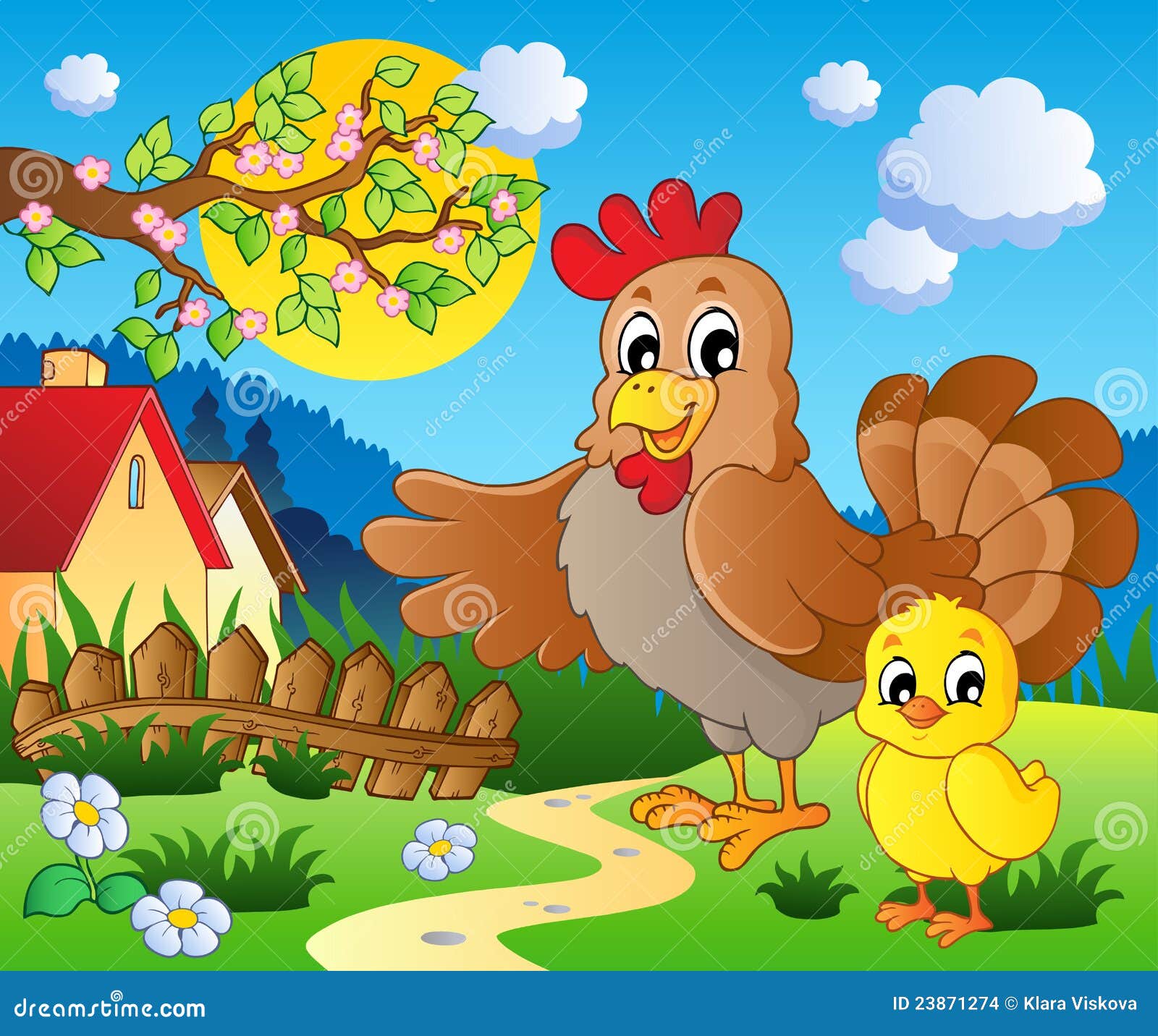 Scene with Spring Season Theme 1 Stock Vector - Illustration of chicken ...