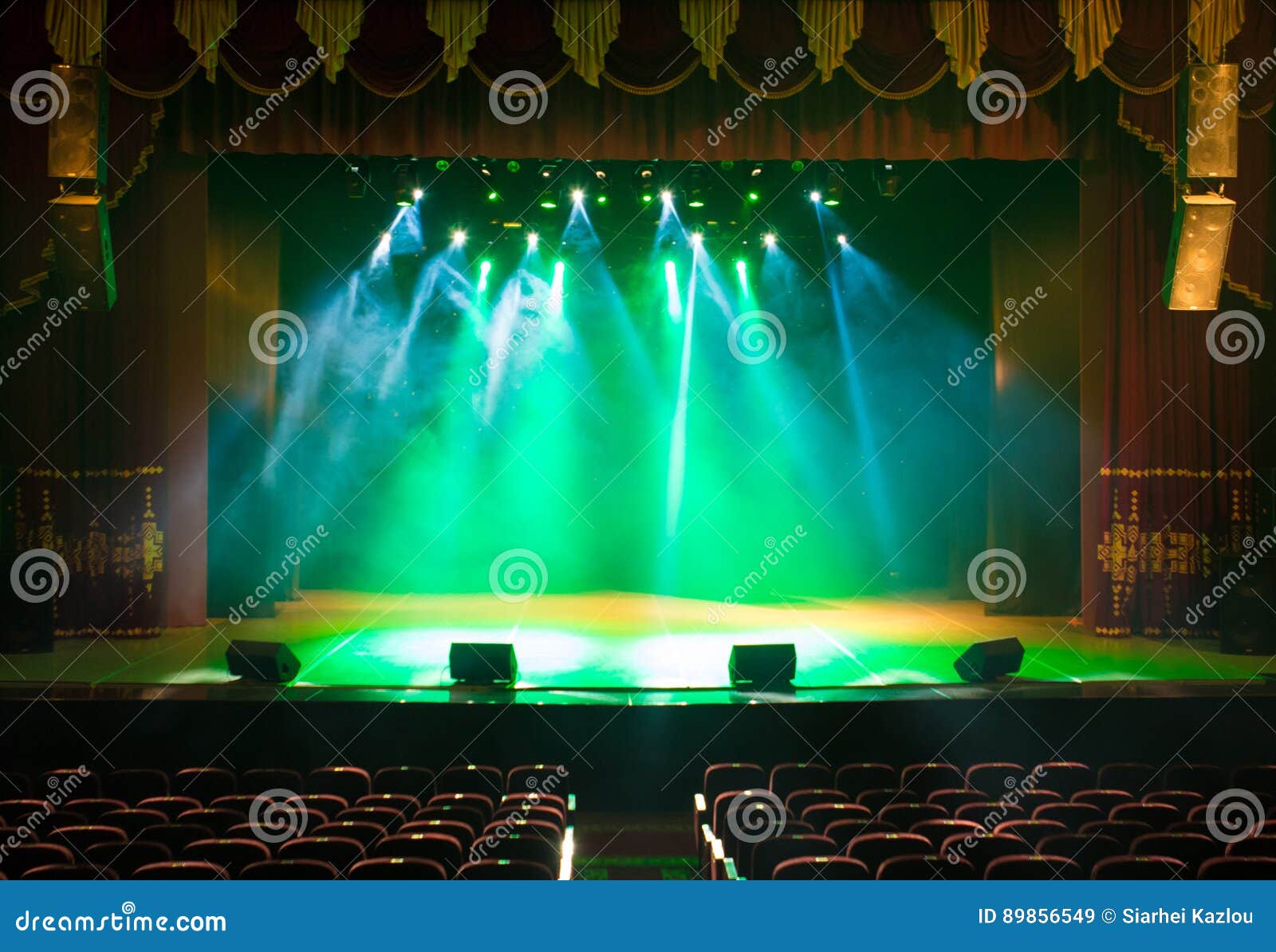 Scene, Stage Light with Colored Spotlights Stock Image - Image of ...