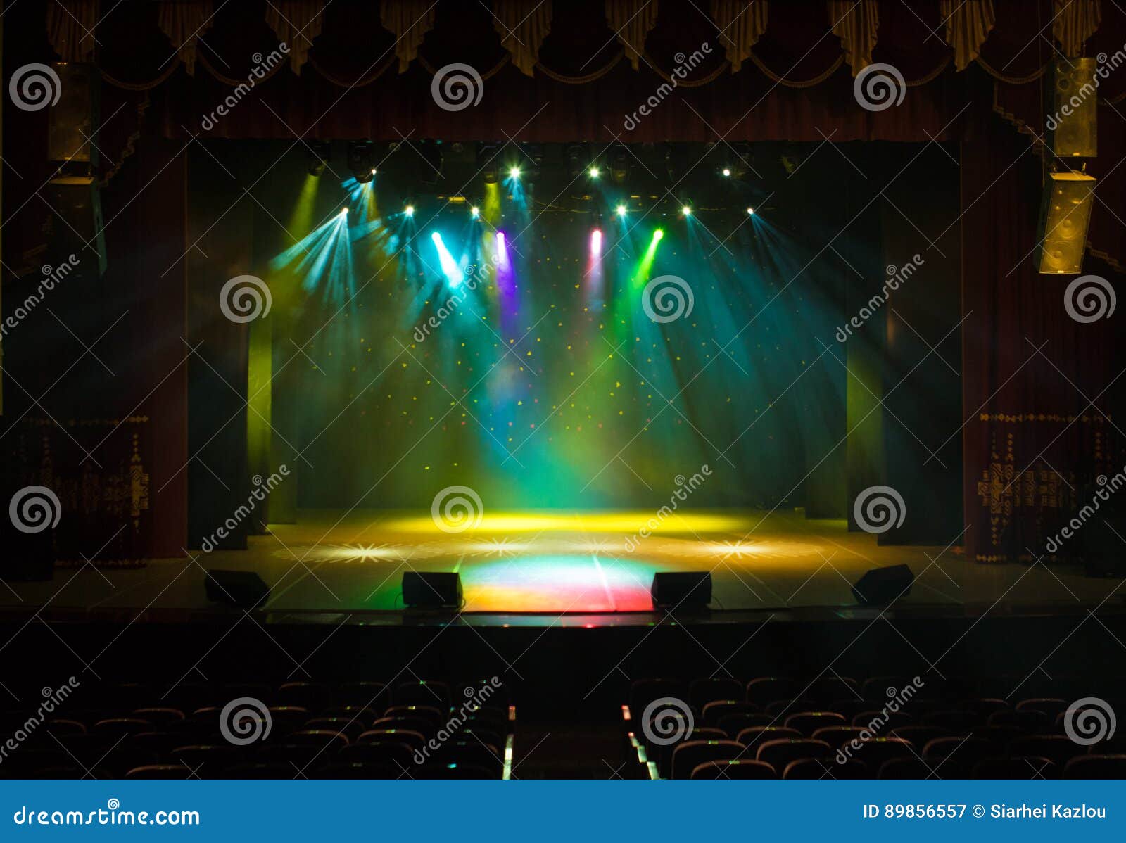 Scene, Stage Light with Colored Spotlights Stock Image - Image of arena ...