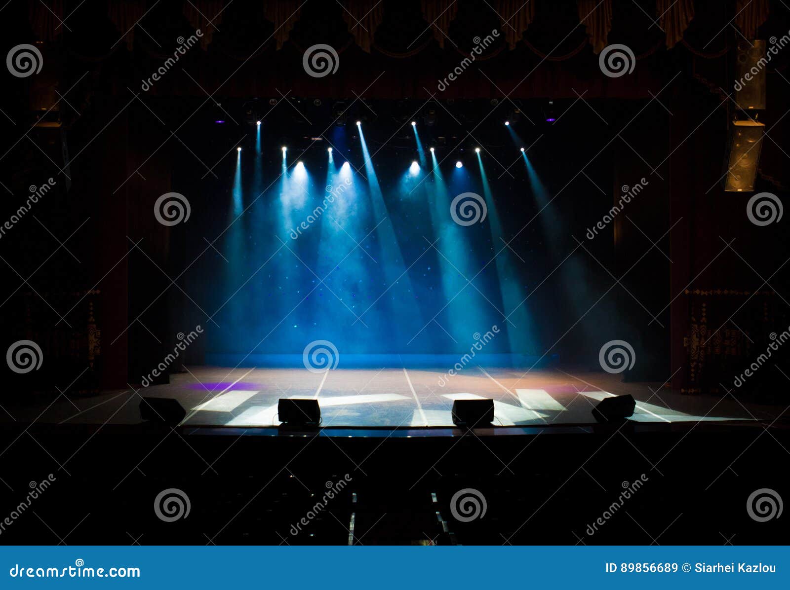 Scene, Stage Light with Colored Spotlights Stock Image - Image of ...