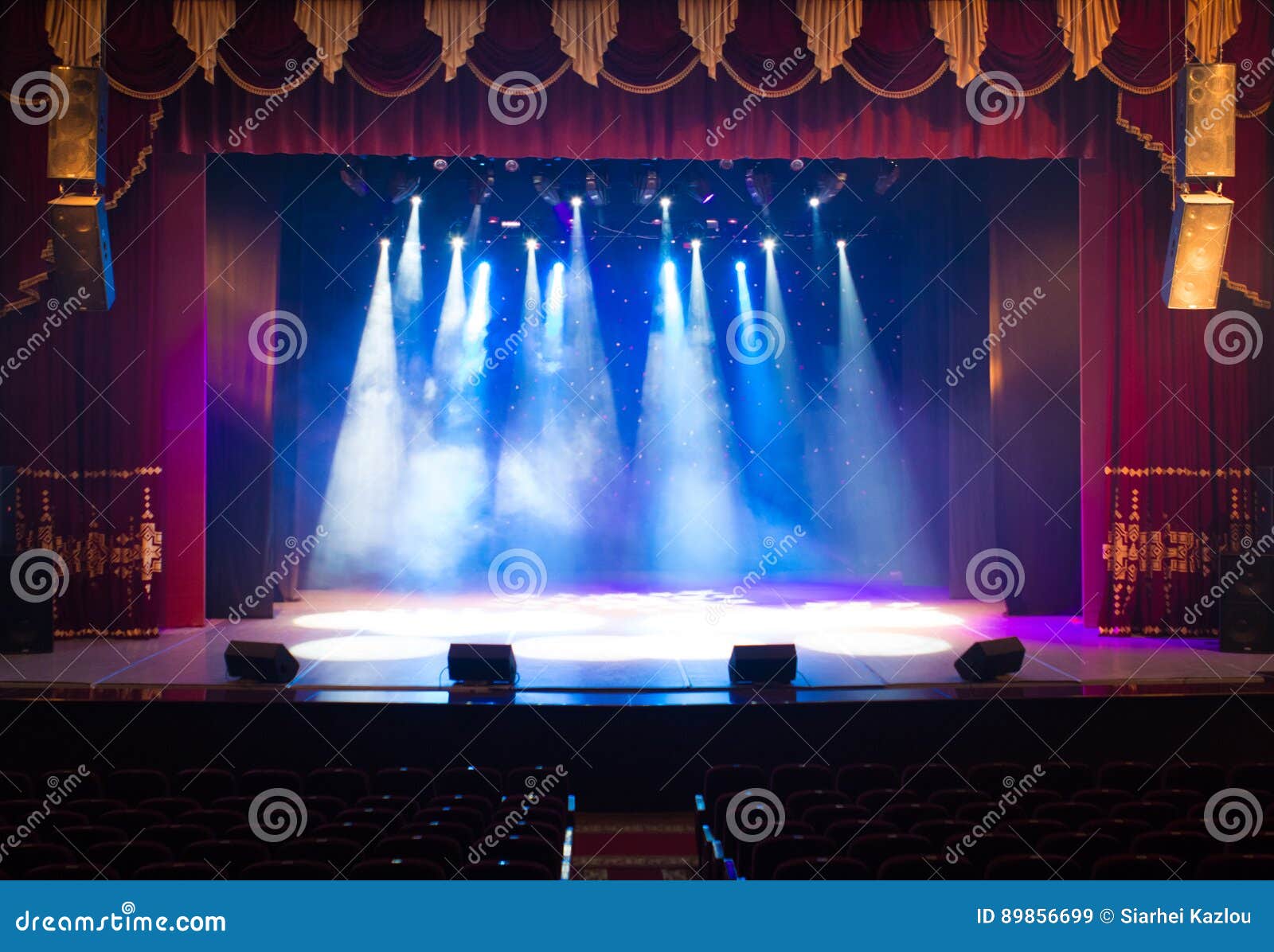 Scene, Stage Light with Colored Spotlights Stock Image - Image of ...