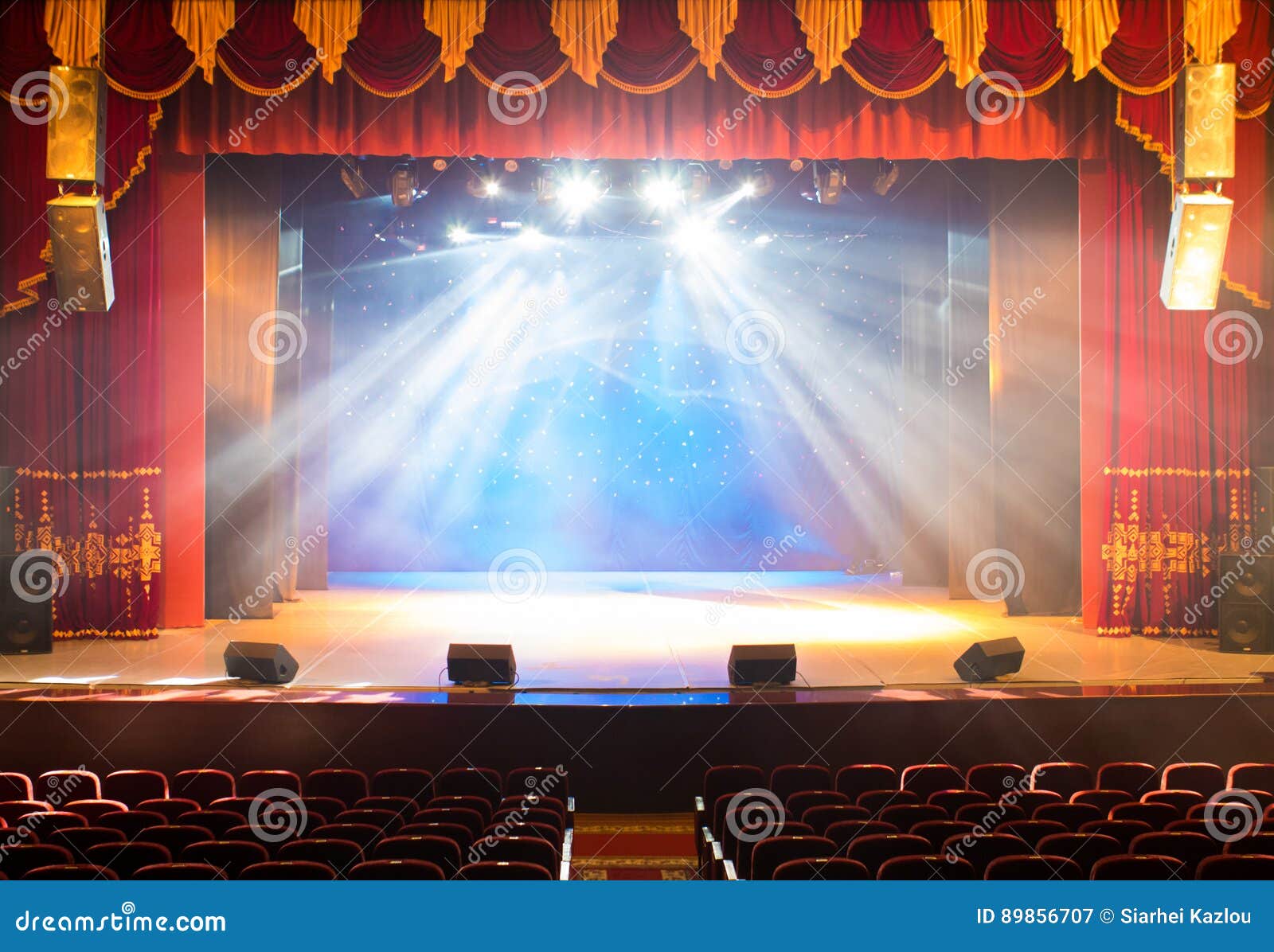 Scene, Stage Light with Colored Spotlights Stock Image - Image of ...