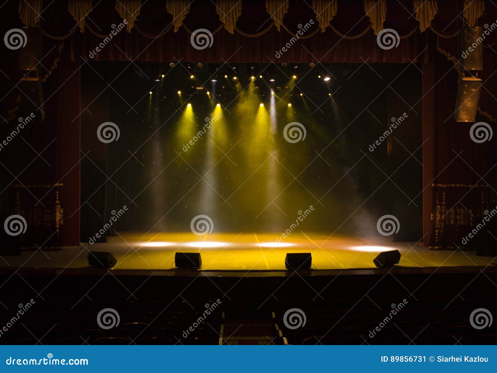 Scene, Stage Light with Colored Spotlights Stock Image - Image of blur ...