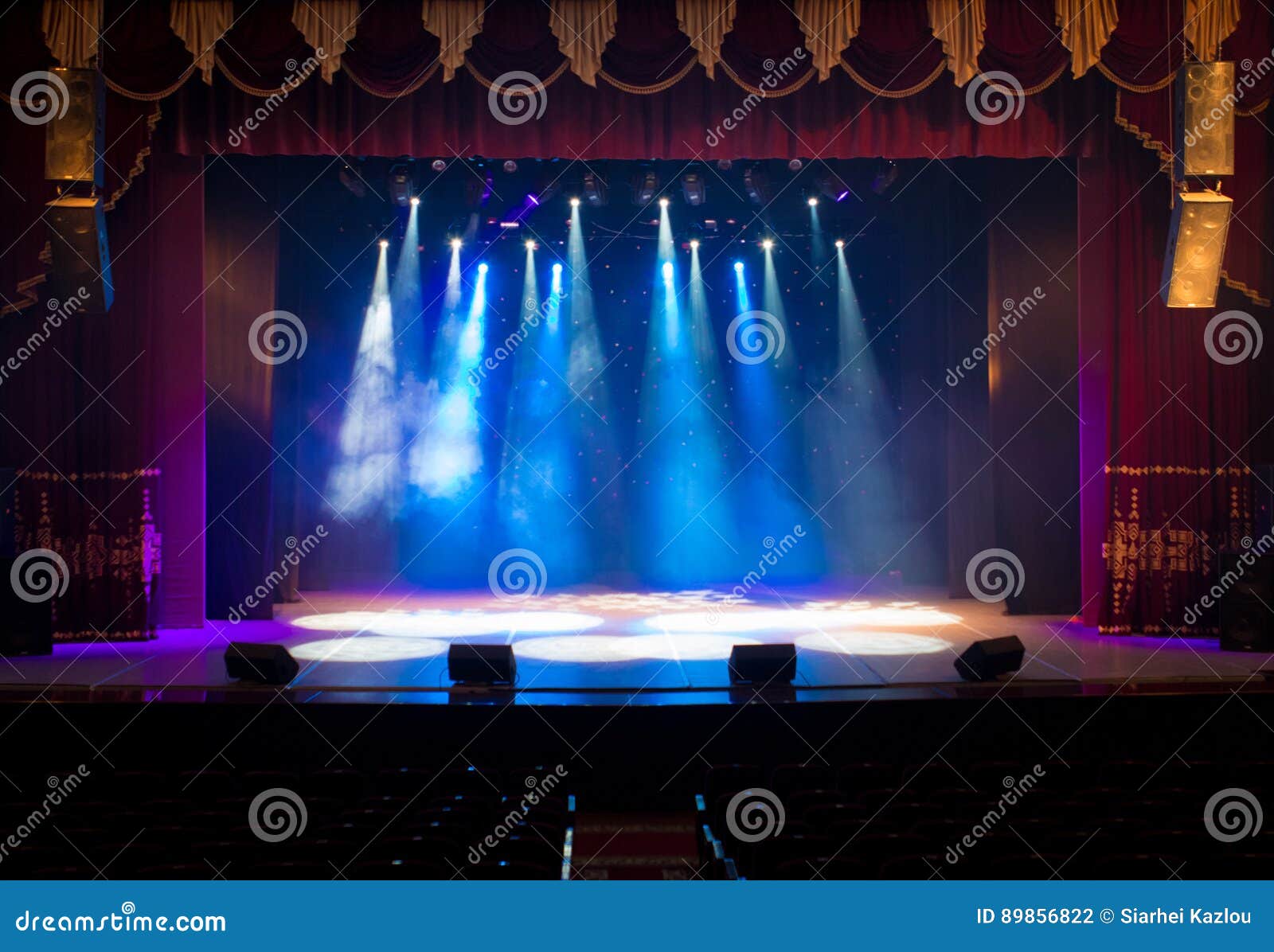 Scene, Stage Light with Colored Spotlights Stock Photo - Image of ...