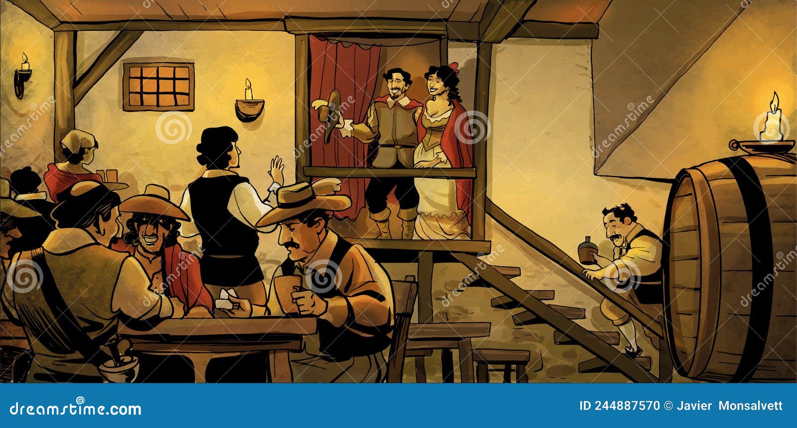 Illustration of a Tavern Interior in the 15th Century Stock ...