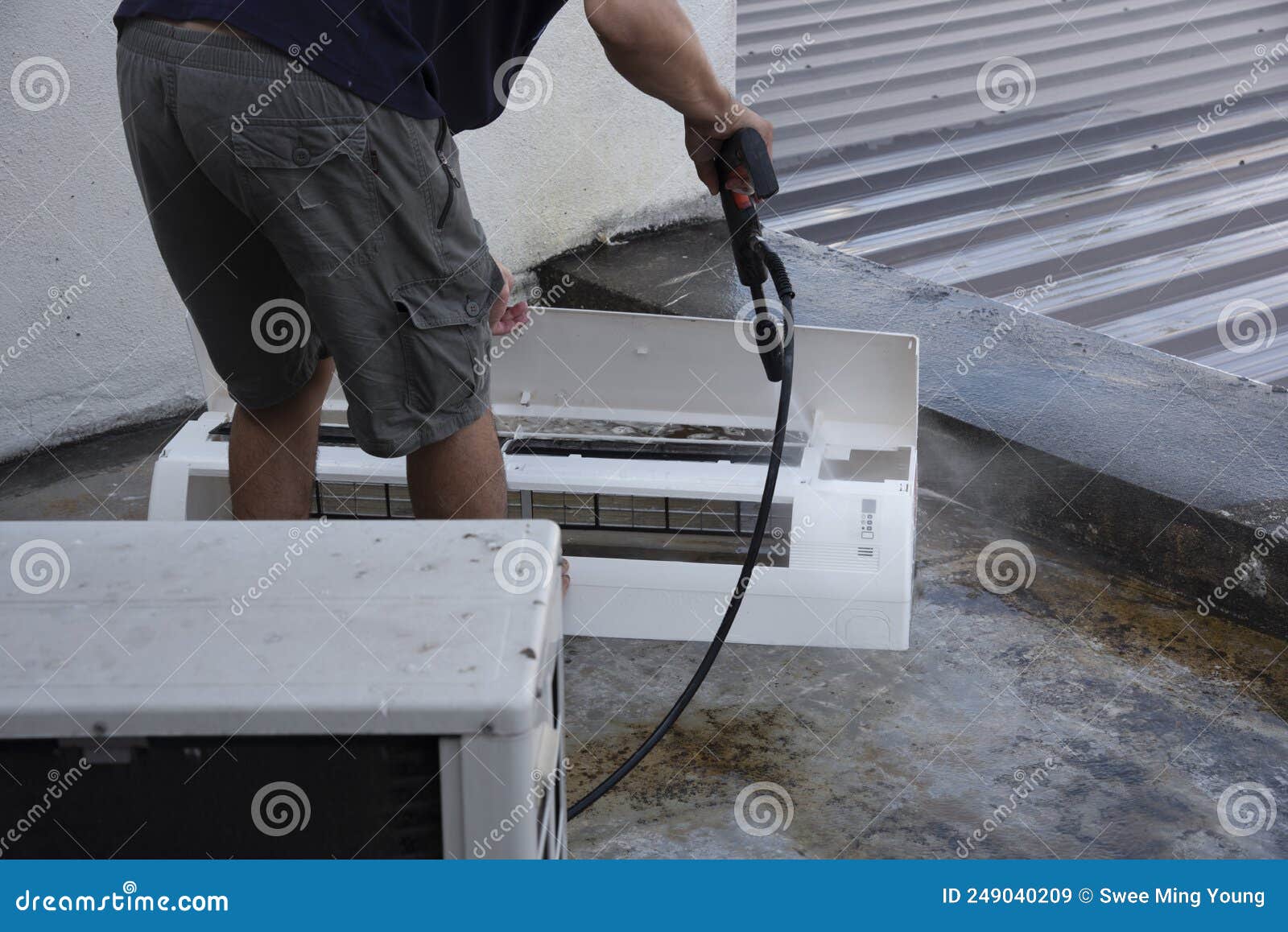 Scene of an Unknown Worker Servicing Disassemble Air-conditioner Parts ...
